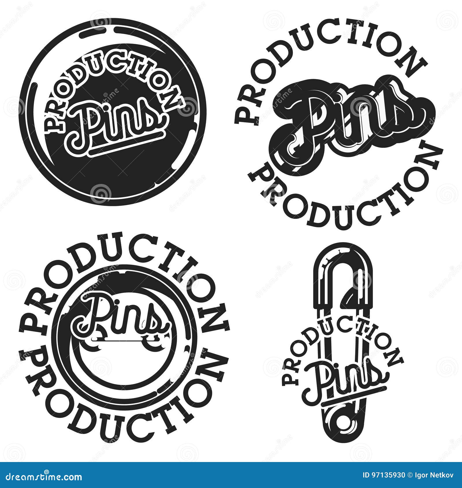 Vintage Pins Production Emblems Stock Vector - Illustration of drawing ...