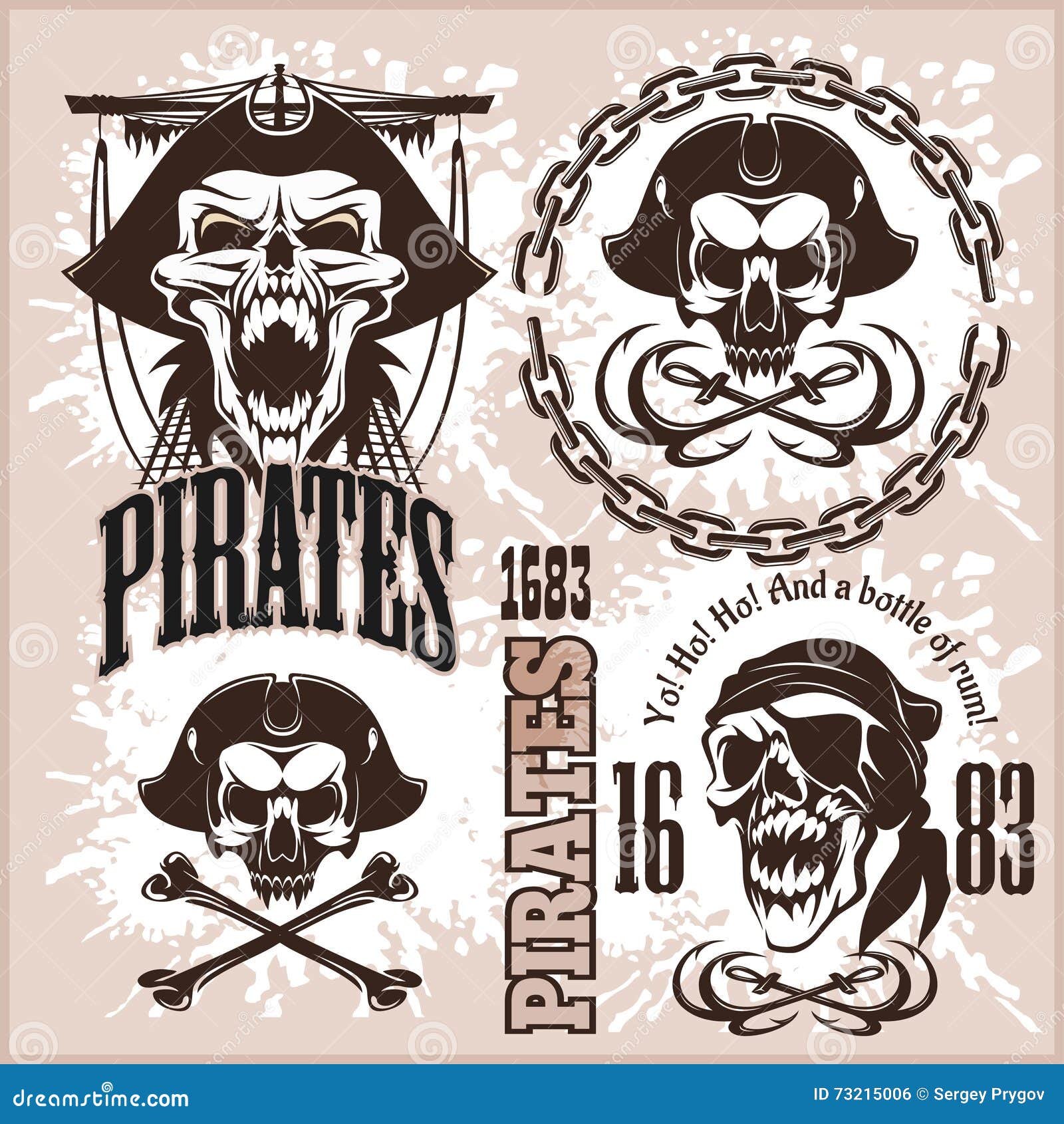 Vintage Pirate Labels Or Design Elements With Retro Textures. Vector ...