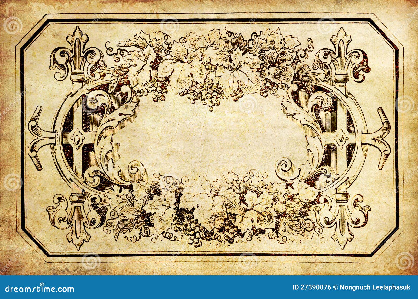 Vintage Plant Frame on Old Paper Stock Photo - Image of card, element ...