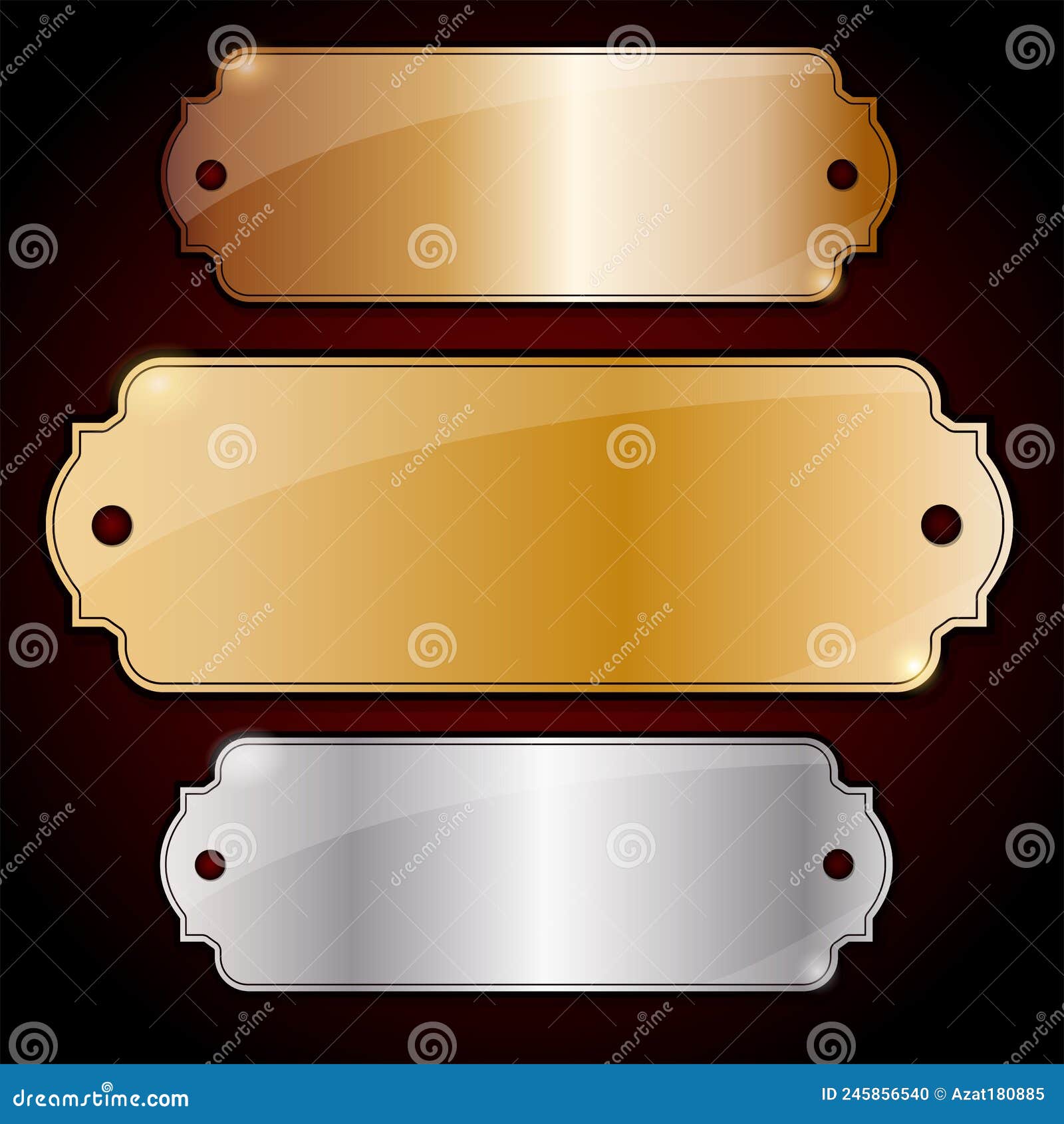 Vintage Plaques Made of Three Different Metals on a Burgundy Background ...