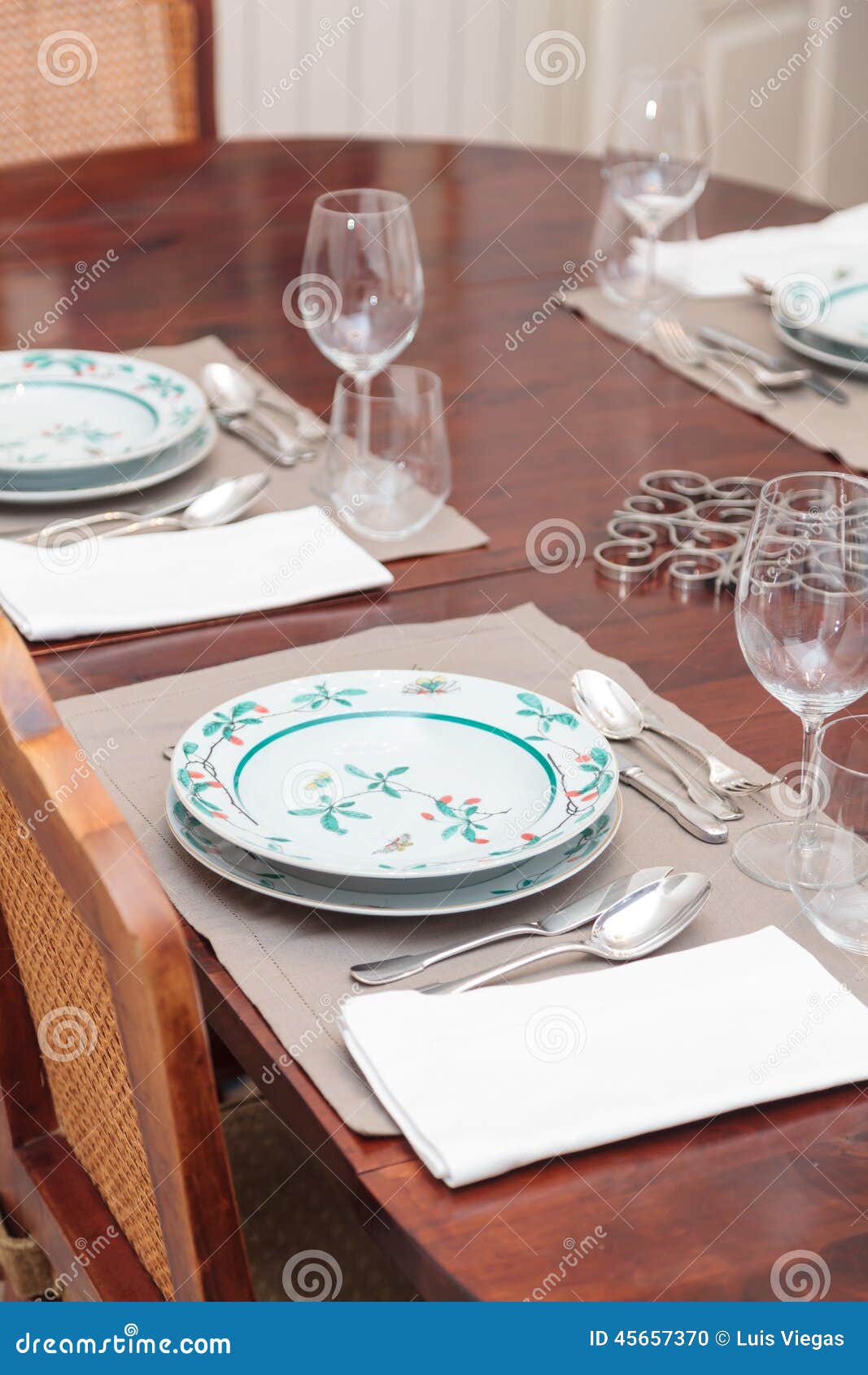 Vintage Plates in Table Setting Stock Photo - Image of plate, table ...