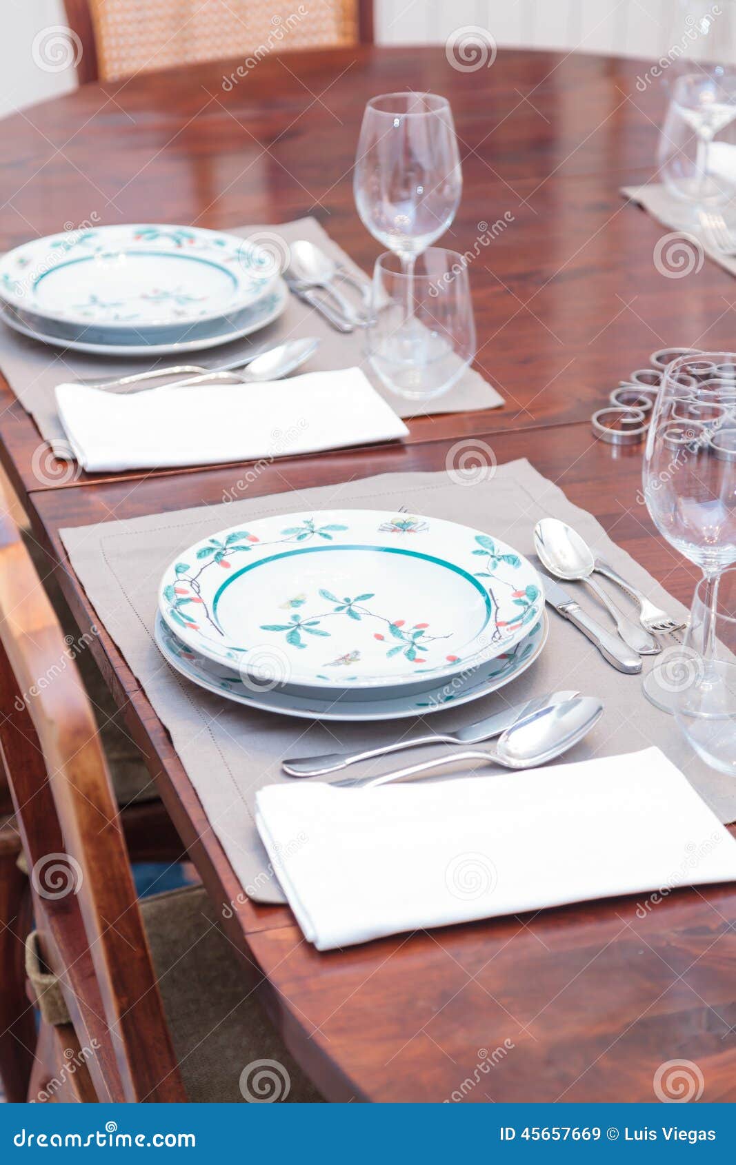 Vintage Plates in Table Setting Stock Image - Image of party, place ...