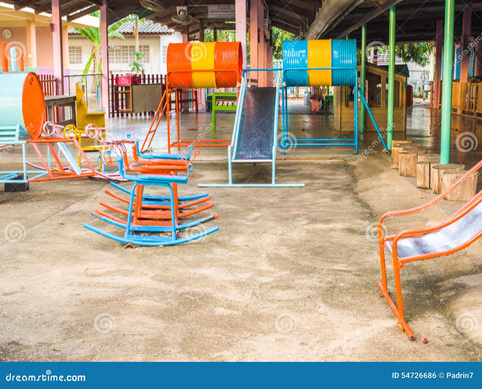 Old Vintage Playground Seesaw And Merry-go-round Stock Image ...