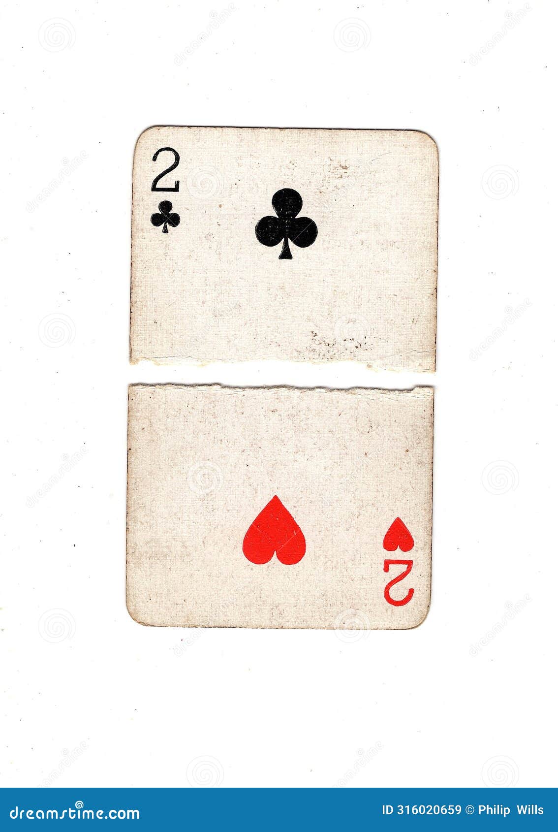 A Vintage Playing Card Showing a Two Made Up of Two Different Torn ...