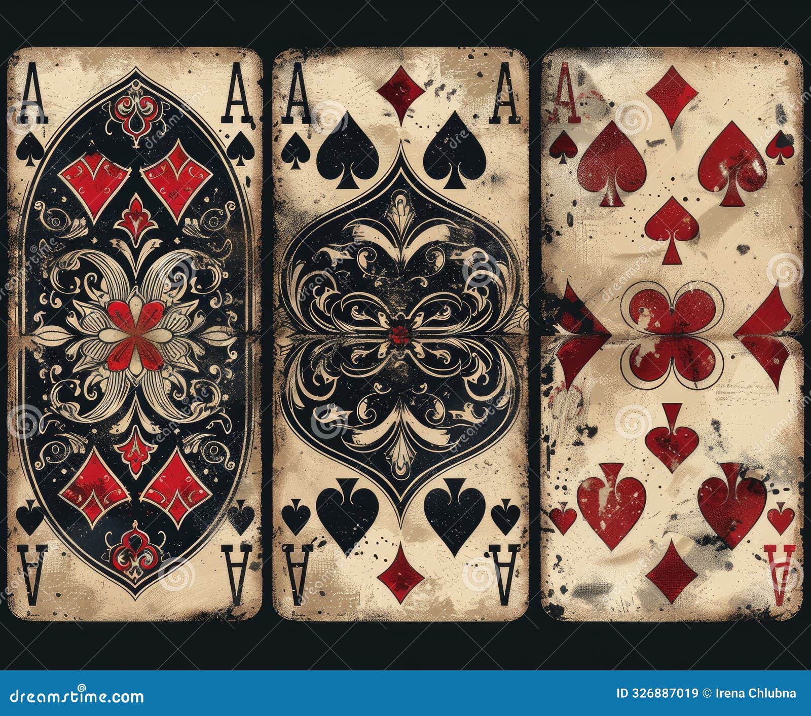 Vintage Playing Cards with Ornate Designs Shown Front Stock ...