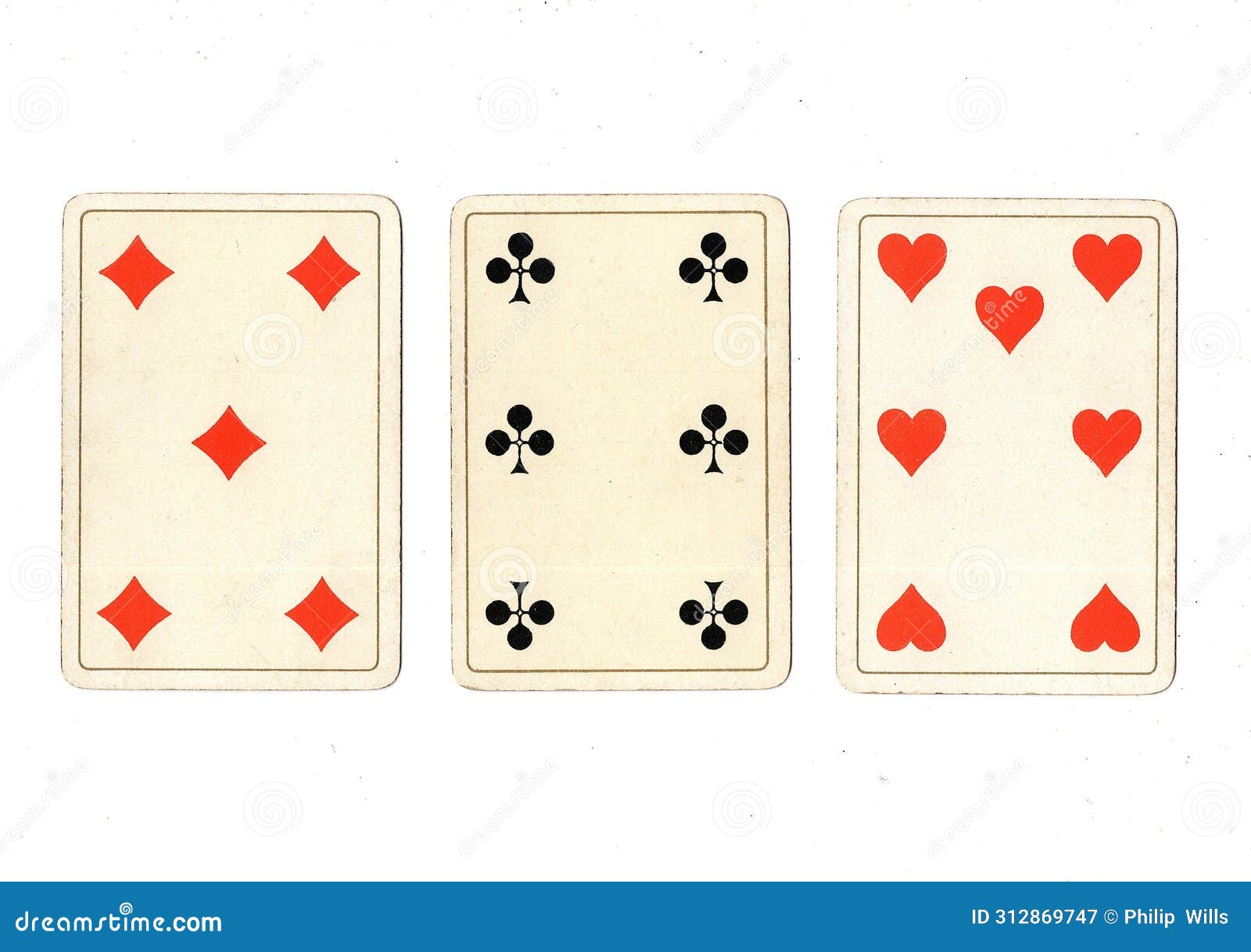 Vintage Playing Cards Showing a Three Card in Different Suits. Stock ...