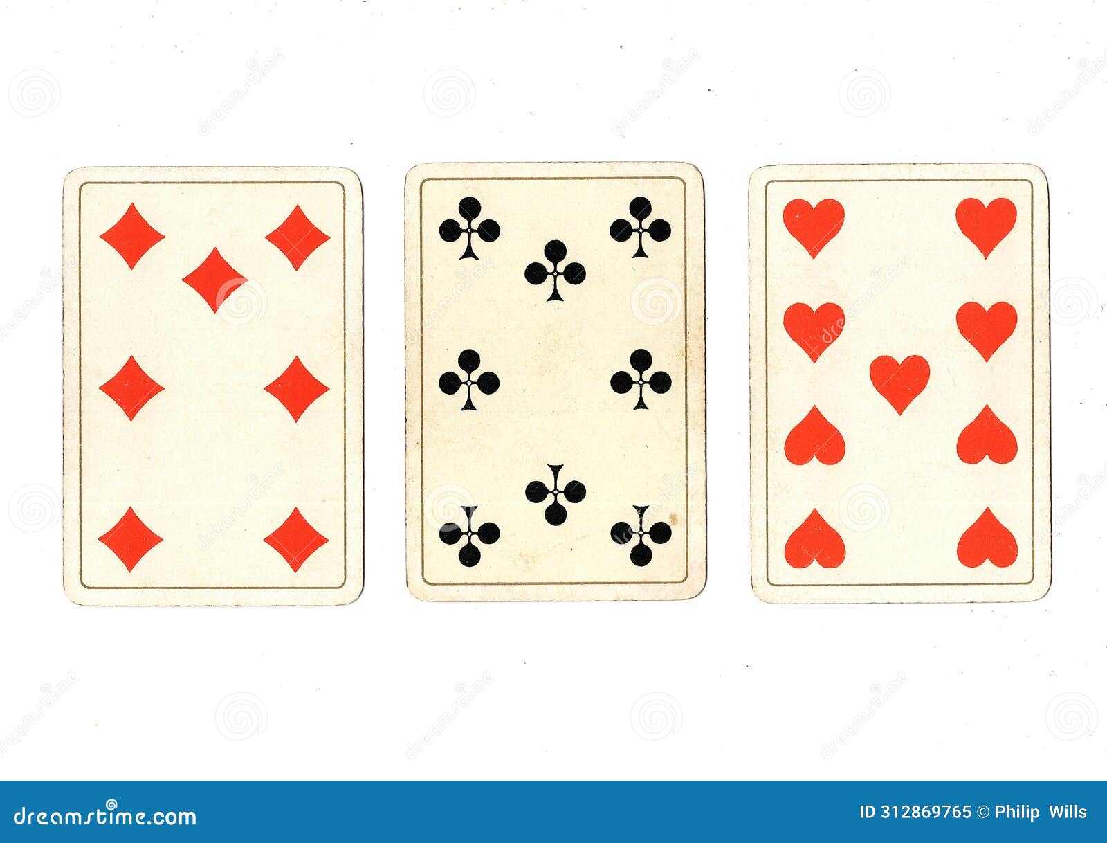 Vintage Playing Cards Showing a Three Card in Different Suits. Stock ...
