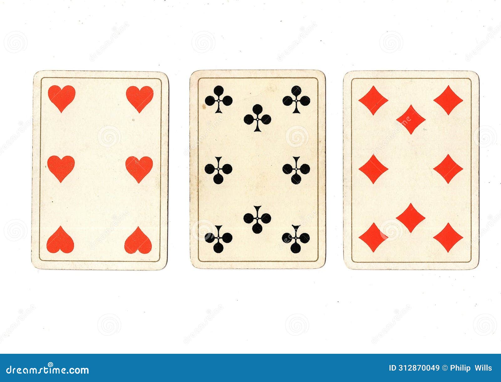 Vintage Playing Cards Showing a Three Card in Different Suits. Stock ...