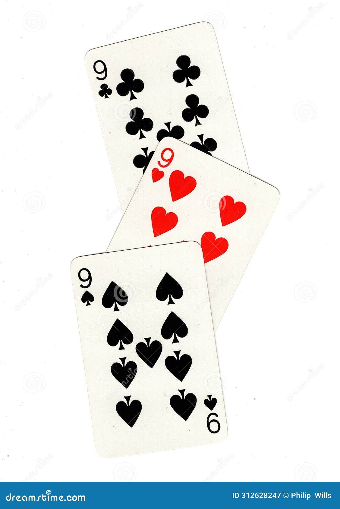 Vintage Playing Cards Showing Three Nines. Royalty-Free Stock ...