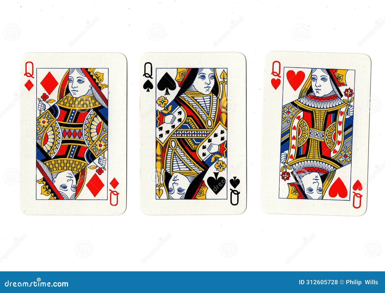 Vintage Playing Cards Showing Three Queens. Stock Illustration ...