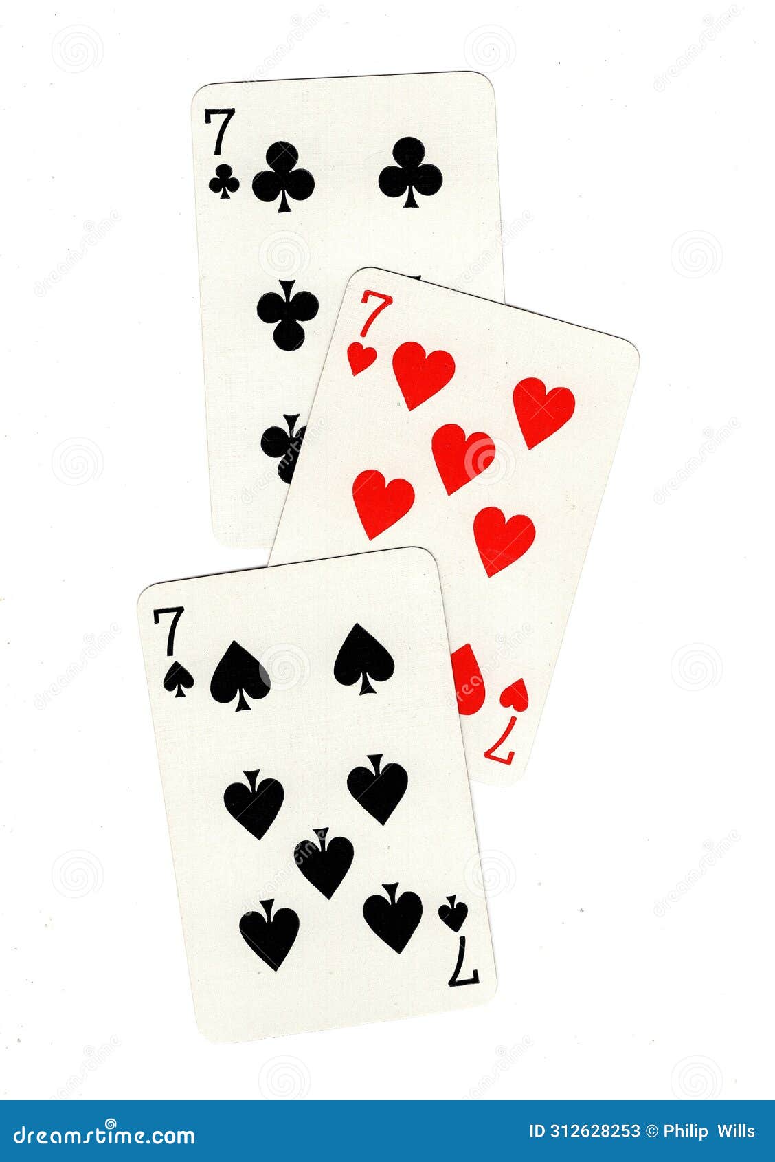 Vintage Playing Cards Showing Three Sevens. Stock Illustration ...
