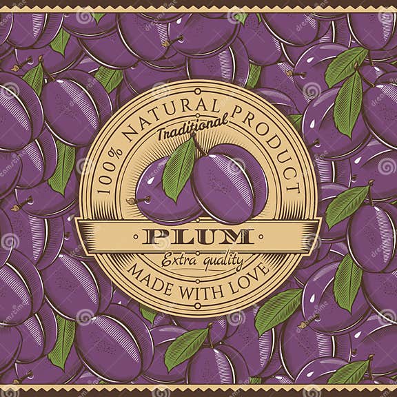 Vintage Plum Label on Seamless Pattern Ilustración del Vector ...