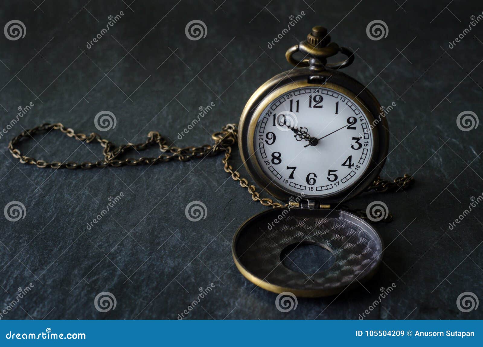 Vintage Pocket Watch on Black Stone Background Stock Image - Image of ...