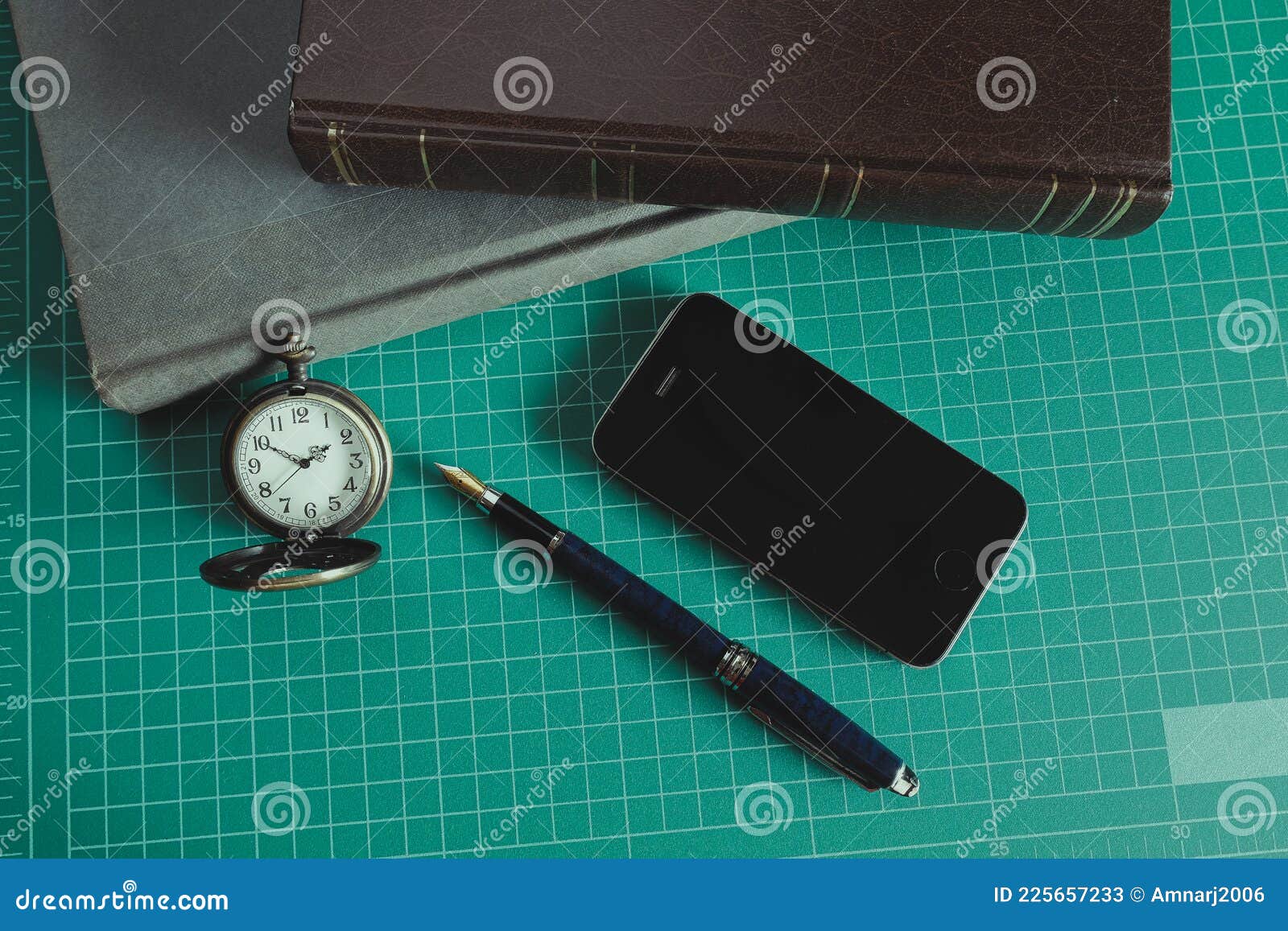Vintage Pocket Watch with Cell Phone and a Business Tool. Stock Image ...