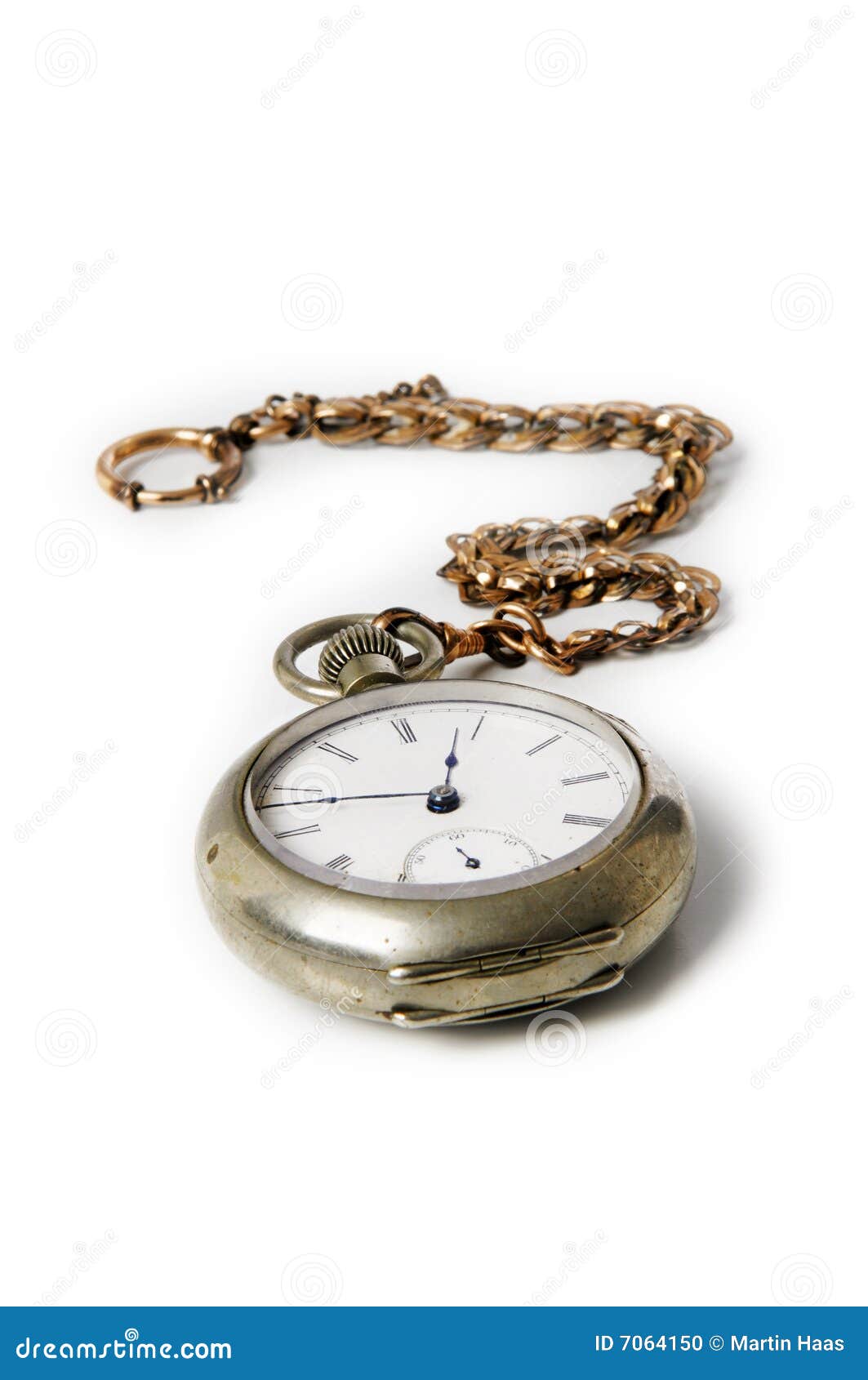 Vintage Pocket Watch and Chain Stock Photo - Image of worn, isolated ...