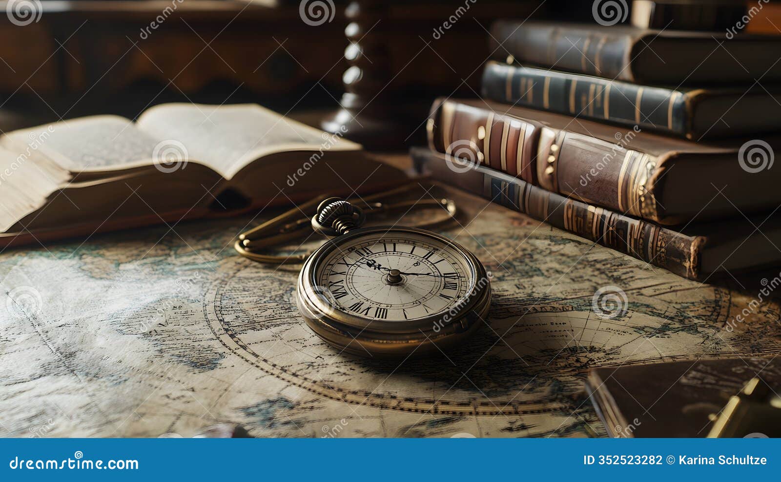 Vintage Pocket Watch Clock on Ancient Map Stock Illustration ...