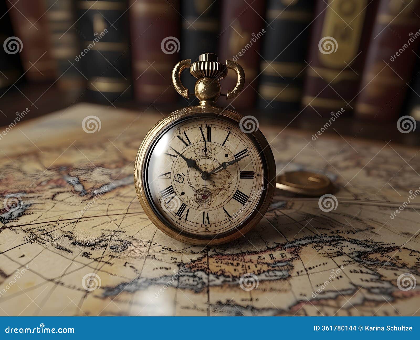 Vintage Pocket Watch Clock on Ancient Map Stock Illustration ...