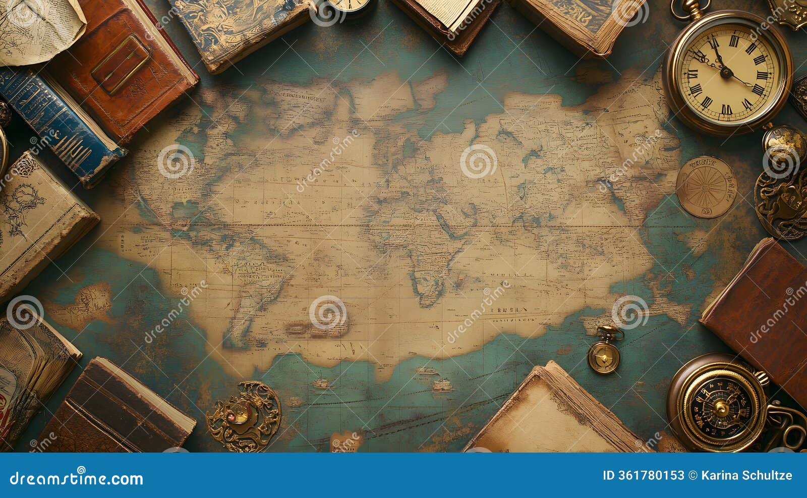 Vintage Pocket Watch Clock on Ancient Map Stock Illustration ...