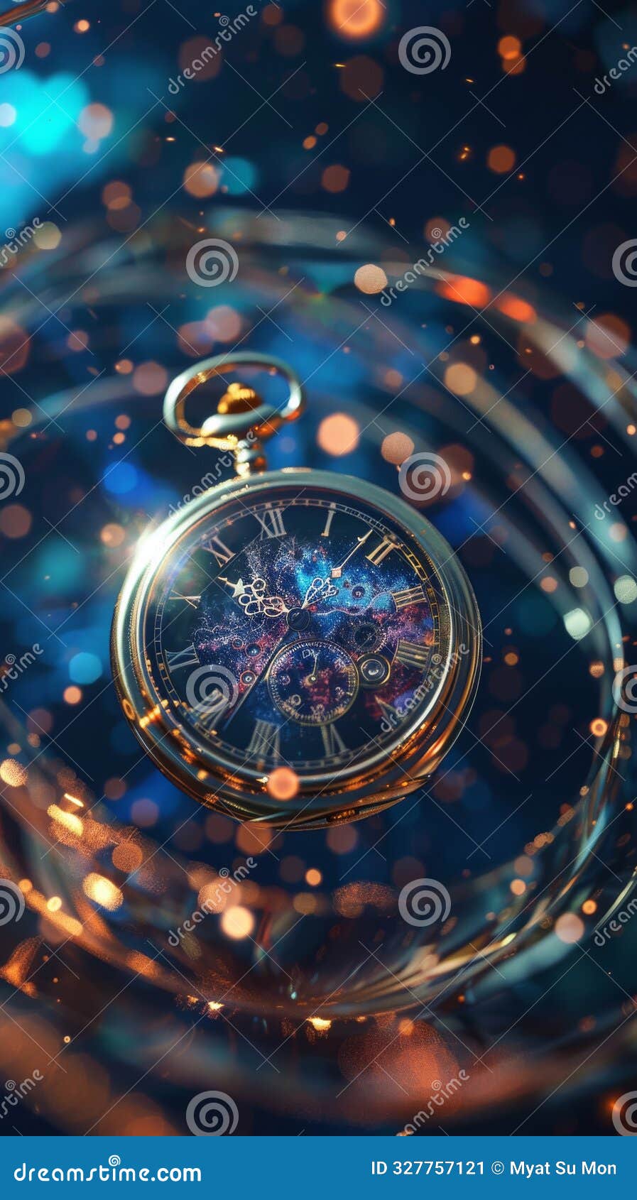 Vintage Pocket Watch Floating in a Space-time Vortex Stock Illustration ...