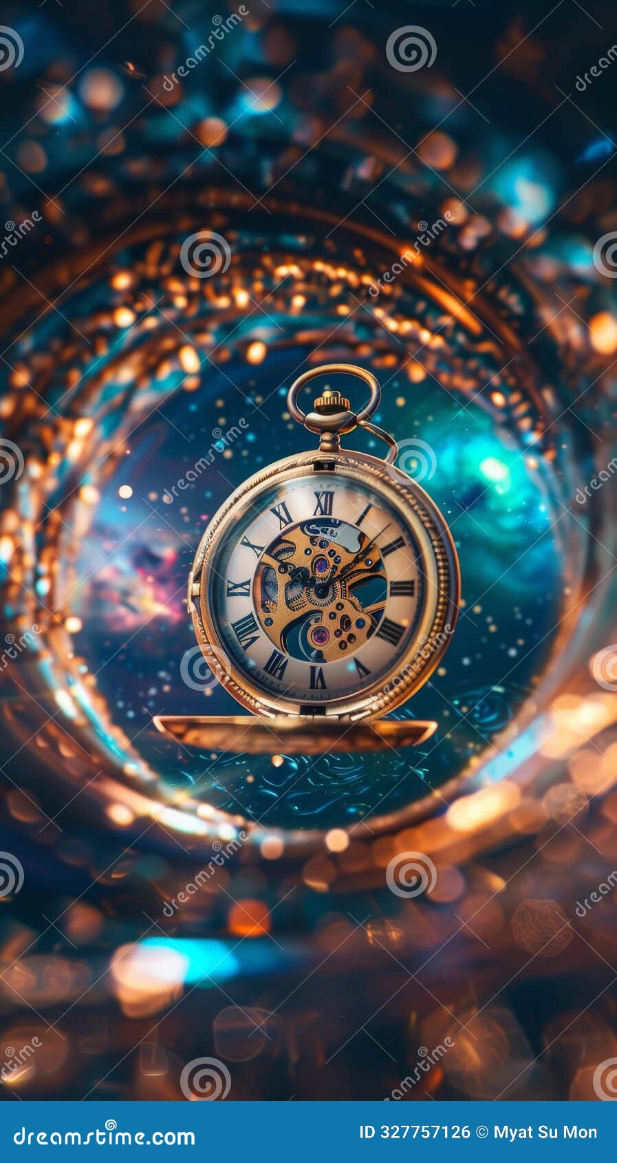 Vintage Pocket Watch Floating in a Space-time Vortex Stock Illustration ...