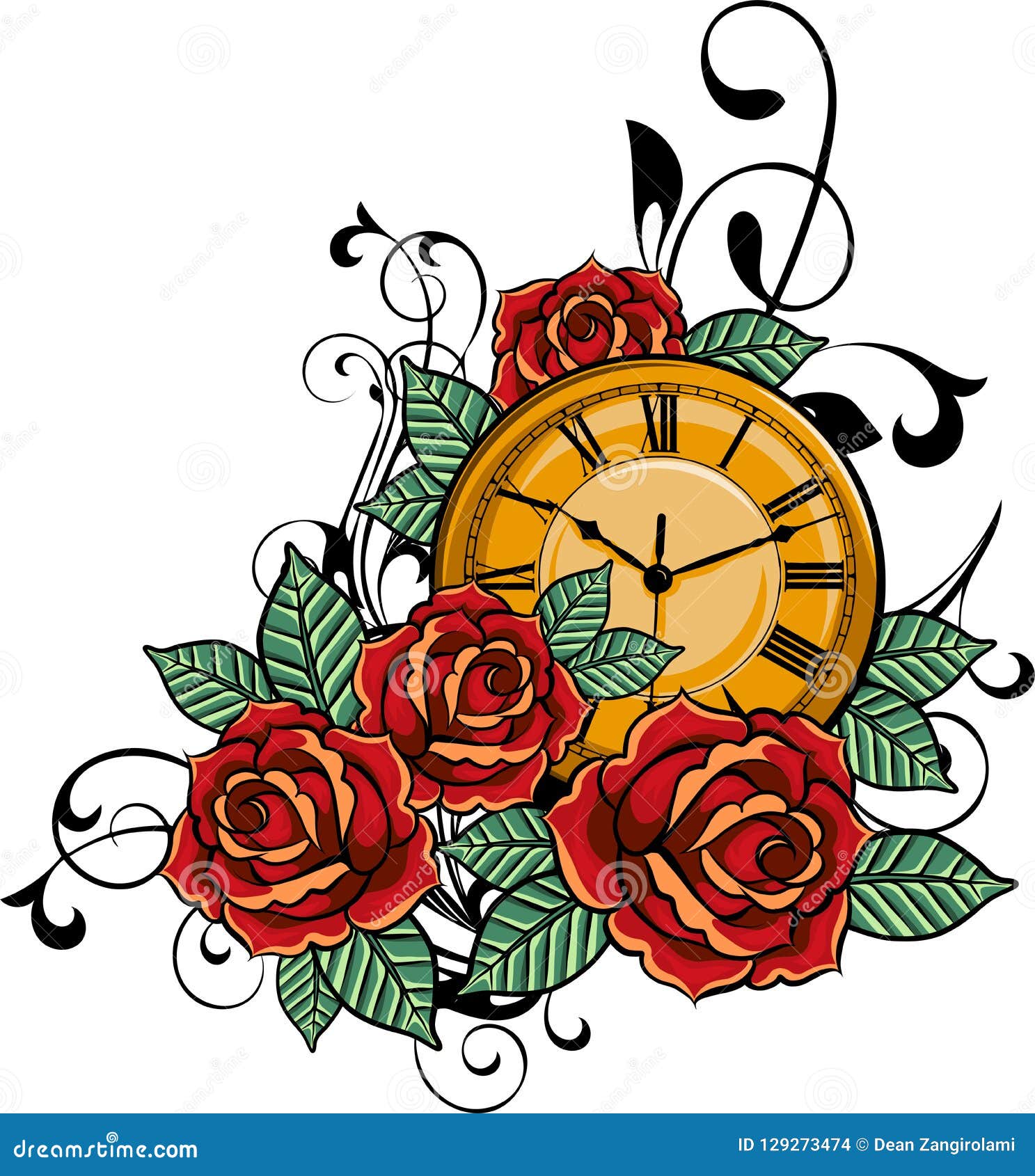 Vintage Pocket Watch with a Pattern in Roses Stock Vector ...