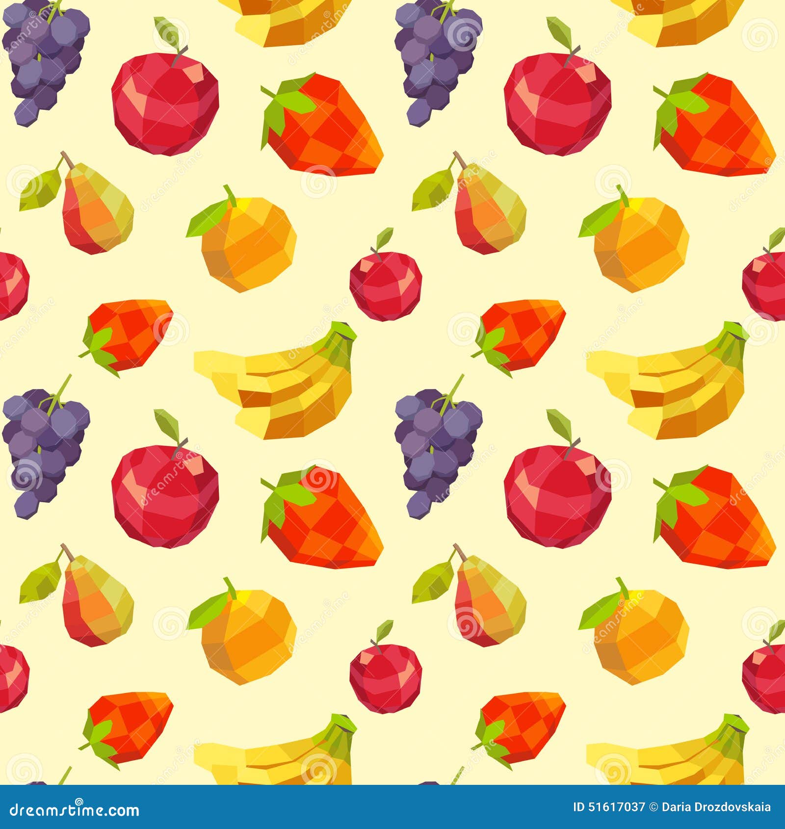 Vintage Polygon Fruit Pattern Stock Vector - Illustration of spring ...