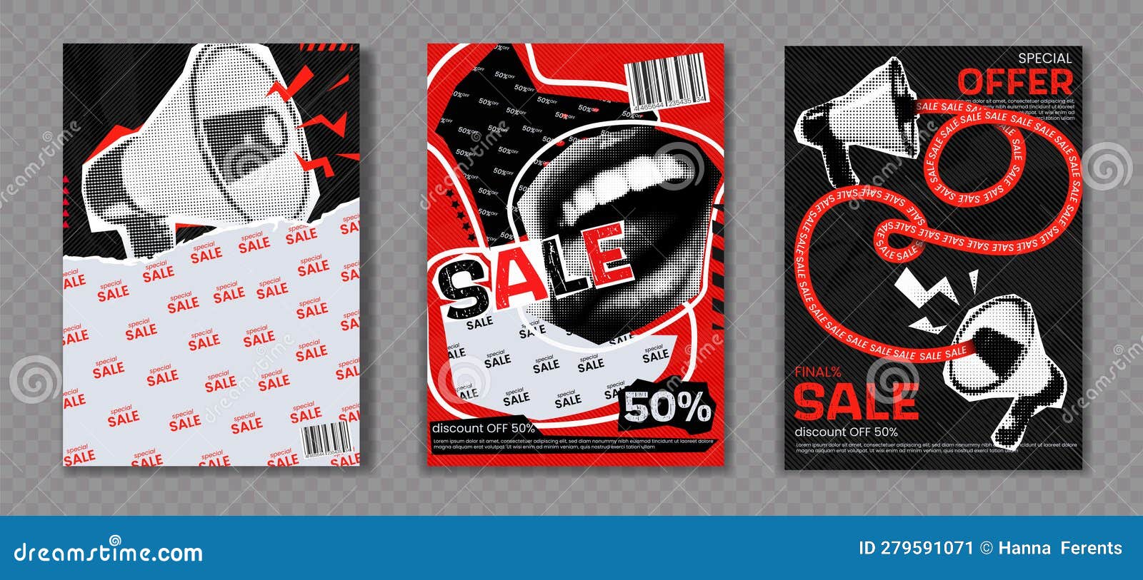 Vintage Pop Art Collage with Halftone. Poster Design Set. Stock Image ...