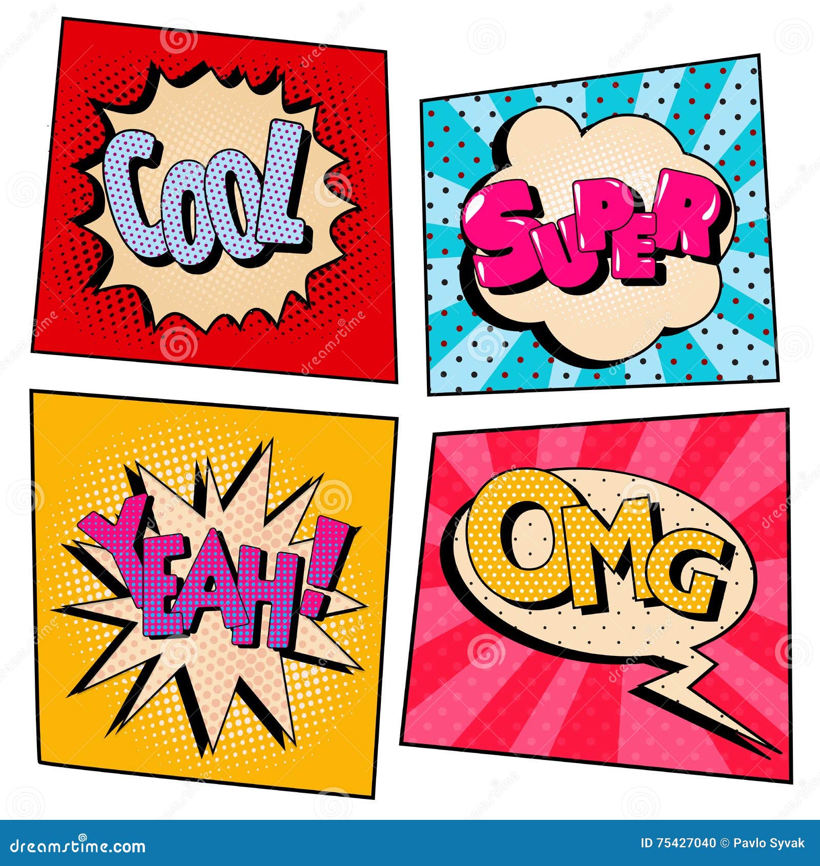 Vintage Pop Art Comic Speech Bubble Set with Expressions Stock Vector ...