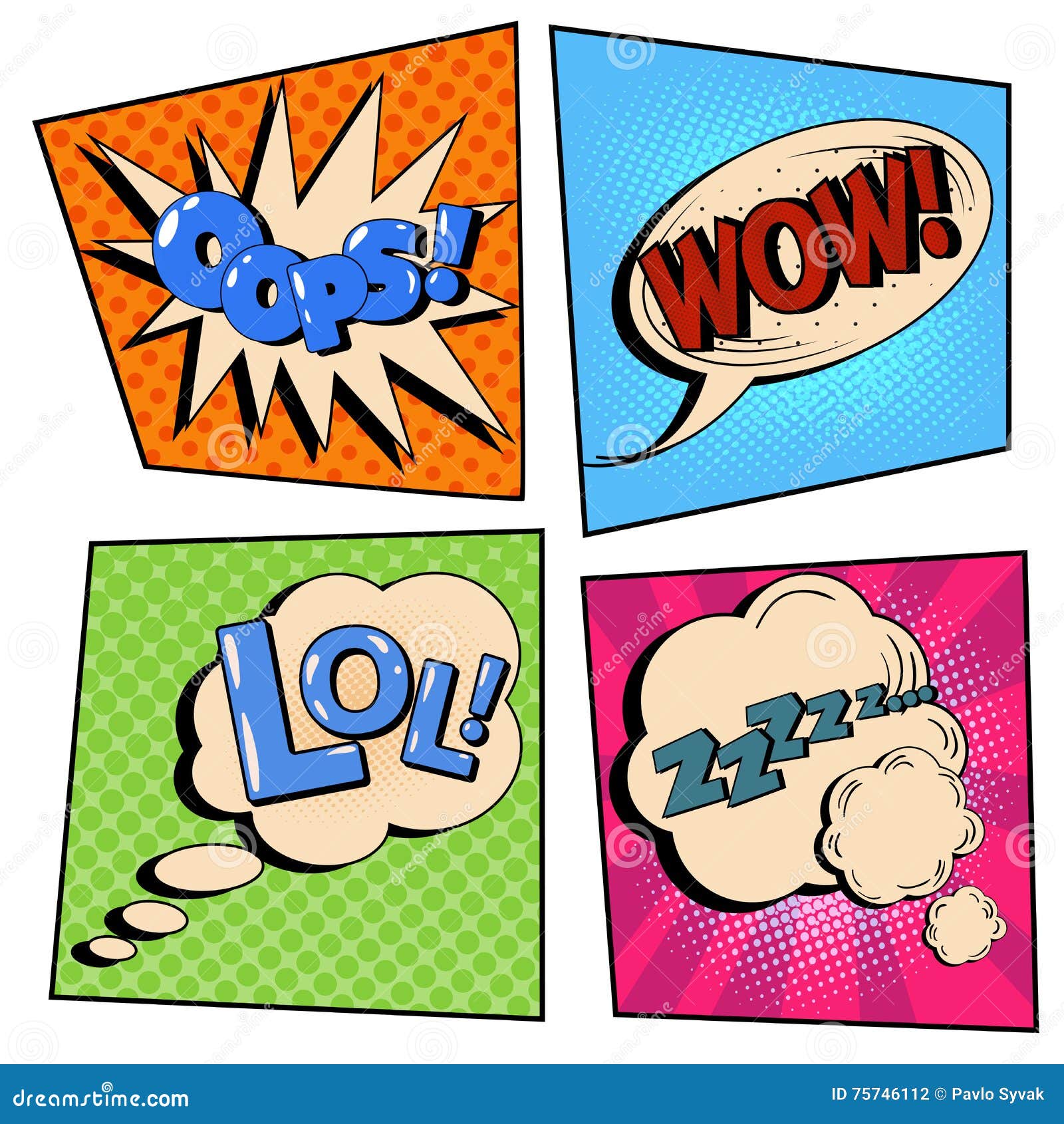 Vintage Pop Art Comic Speech Bubble Set with Expressions Stock Vector ...