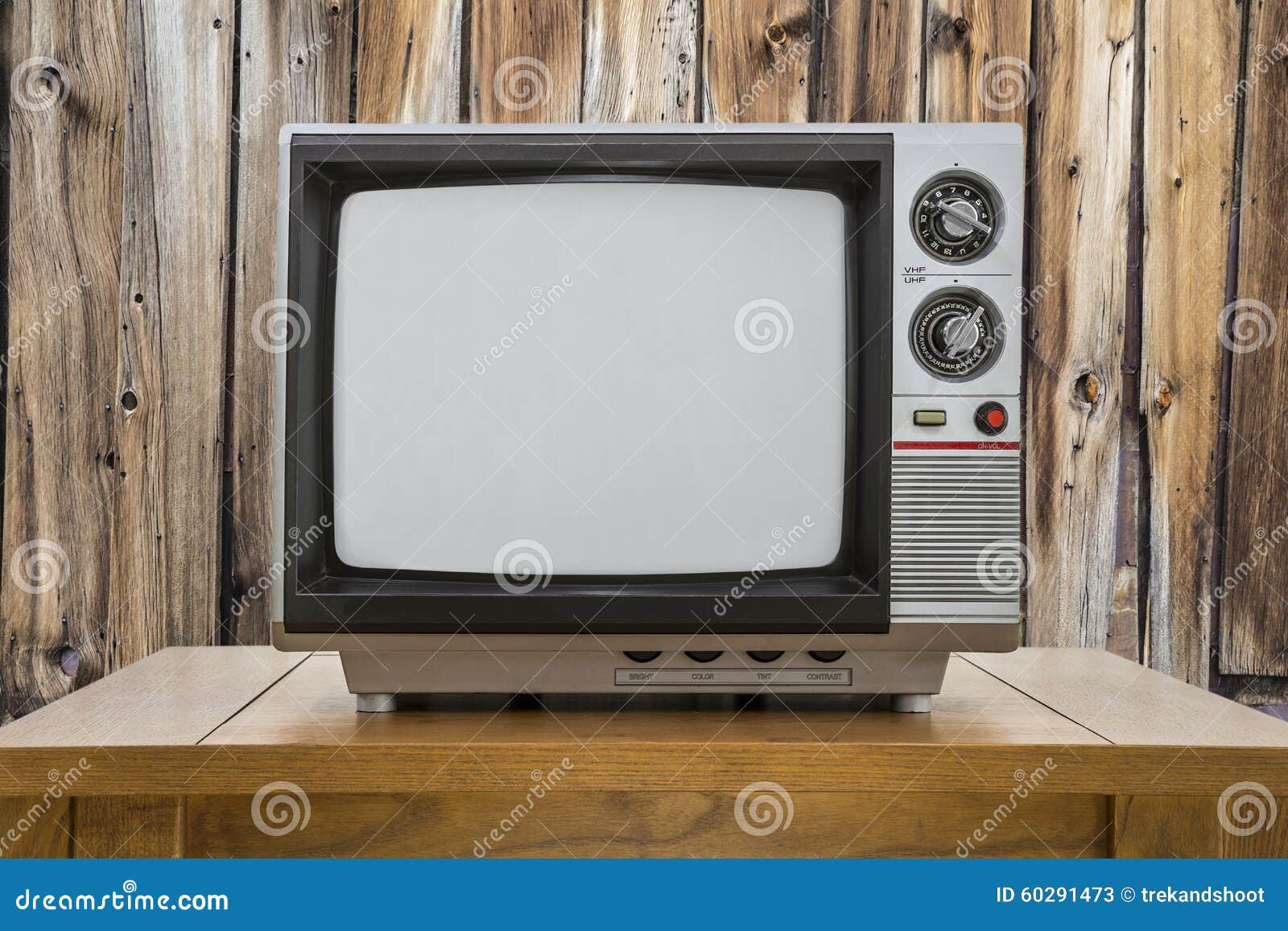 Vintage Portable Television and Table with Rustic Cabin Wall Stock ...