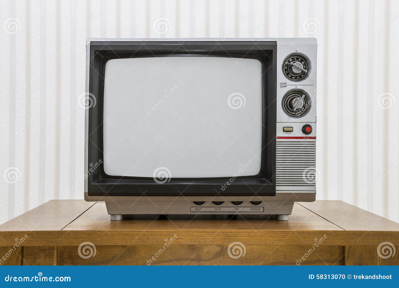 Vintage Portable Television on Table Stock Photo - Image of technology ...