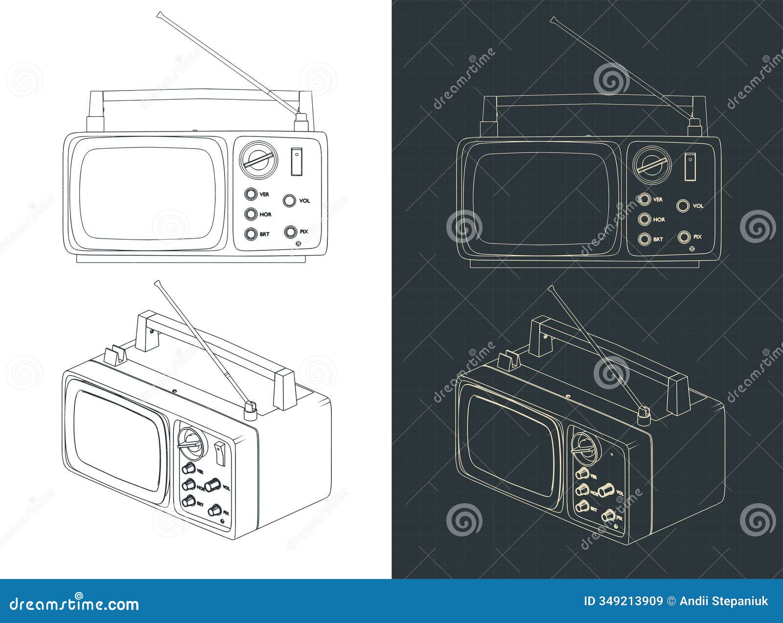 Vintage Portable TV Blueprints Stock Vector - Illustration of ...