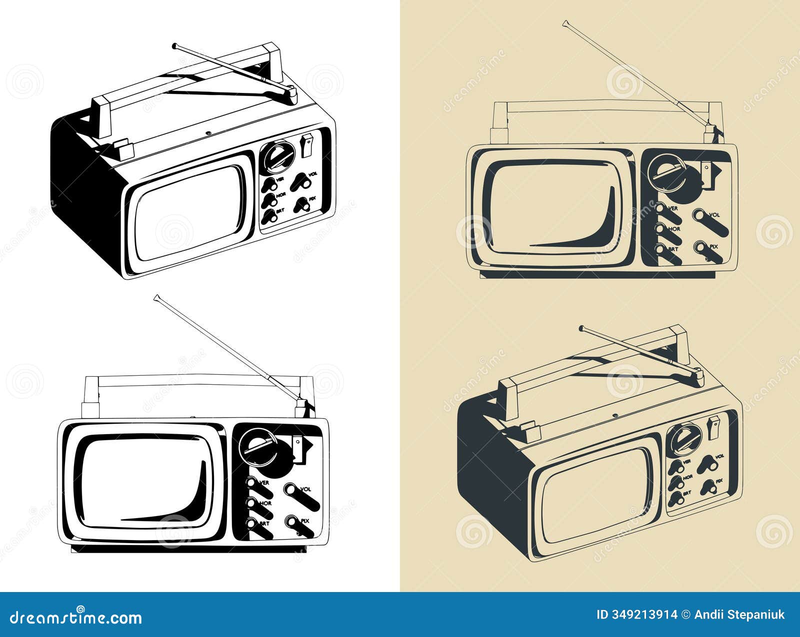 Vintage Portable TV Illustrations Stock Vector - Illustration of ...