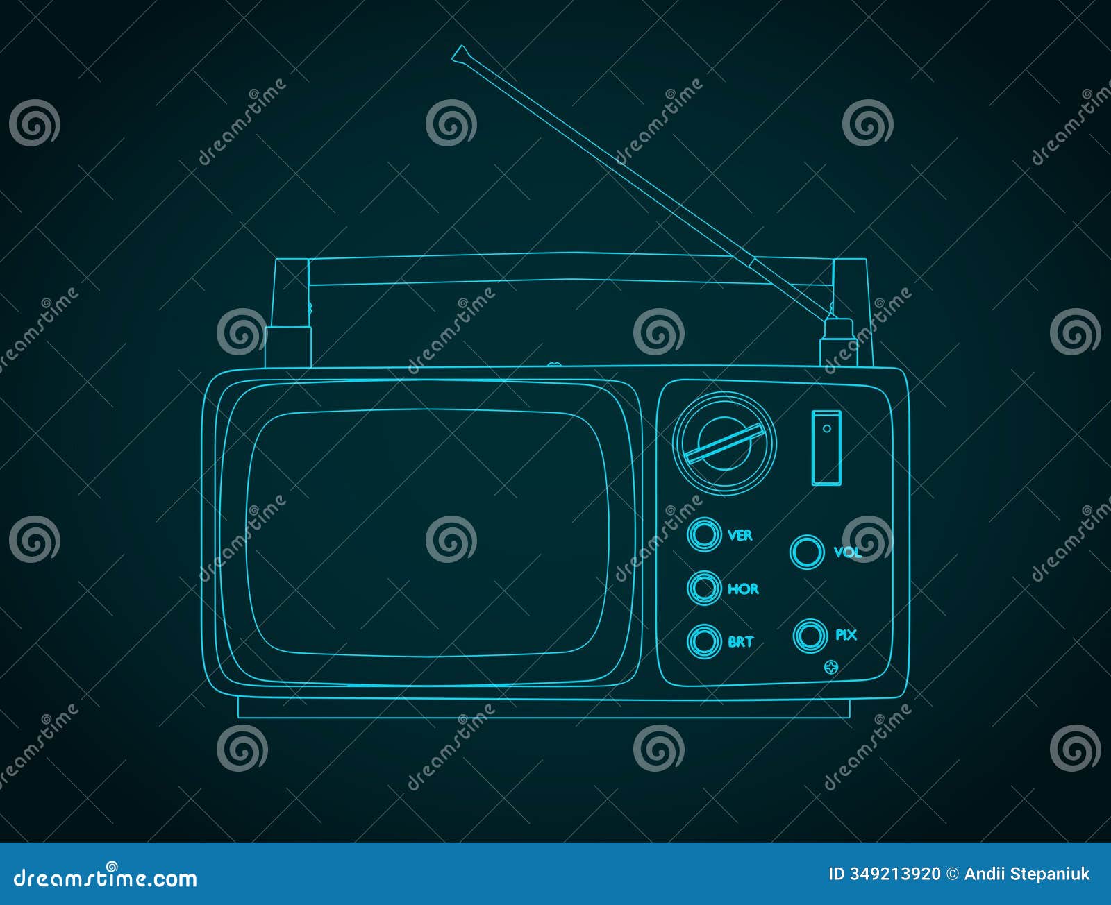 Vintage portable TV stock vector. Illustration of electronic - 349213920