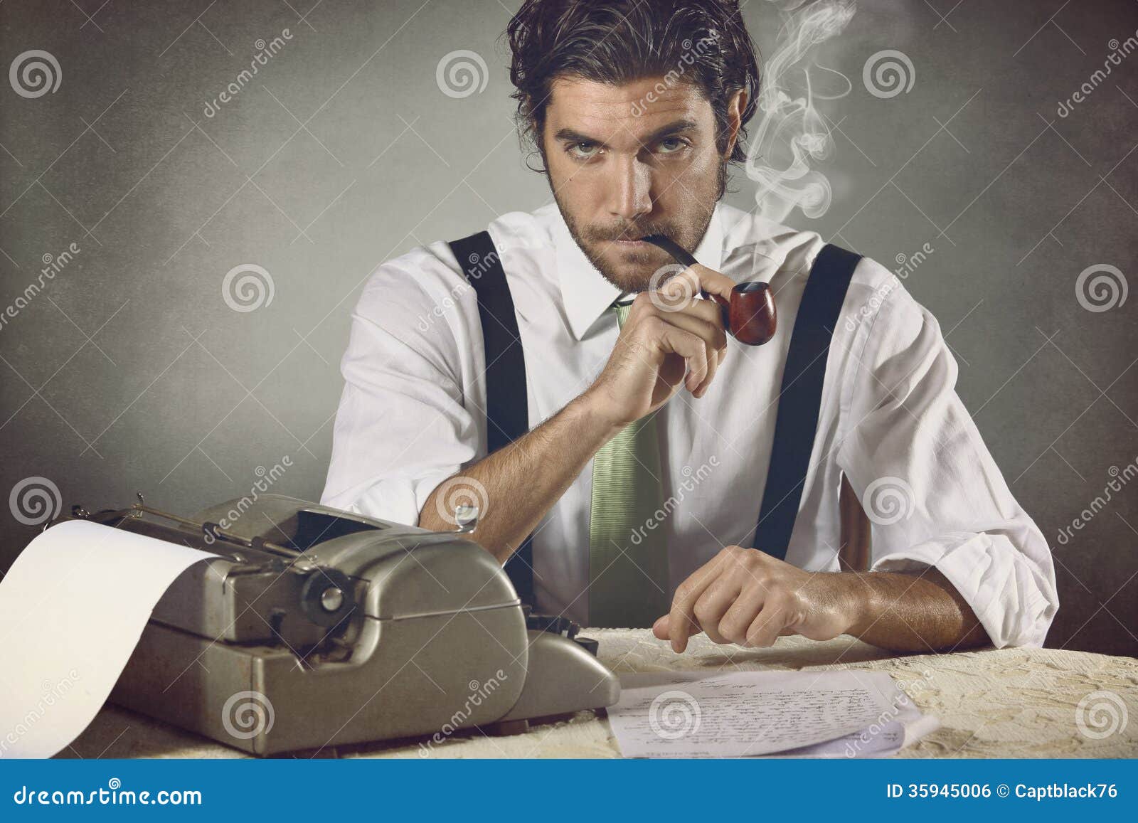 Vintage Portrait an Handsome Writer Stock Photo - Image of suspenders ...