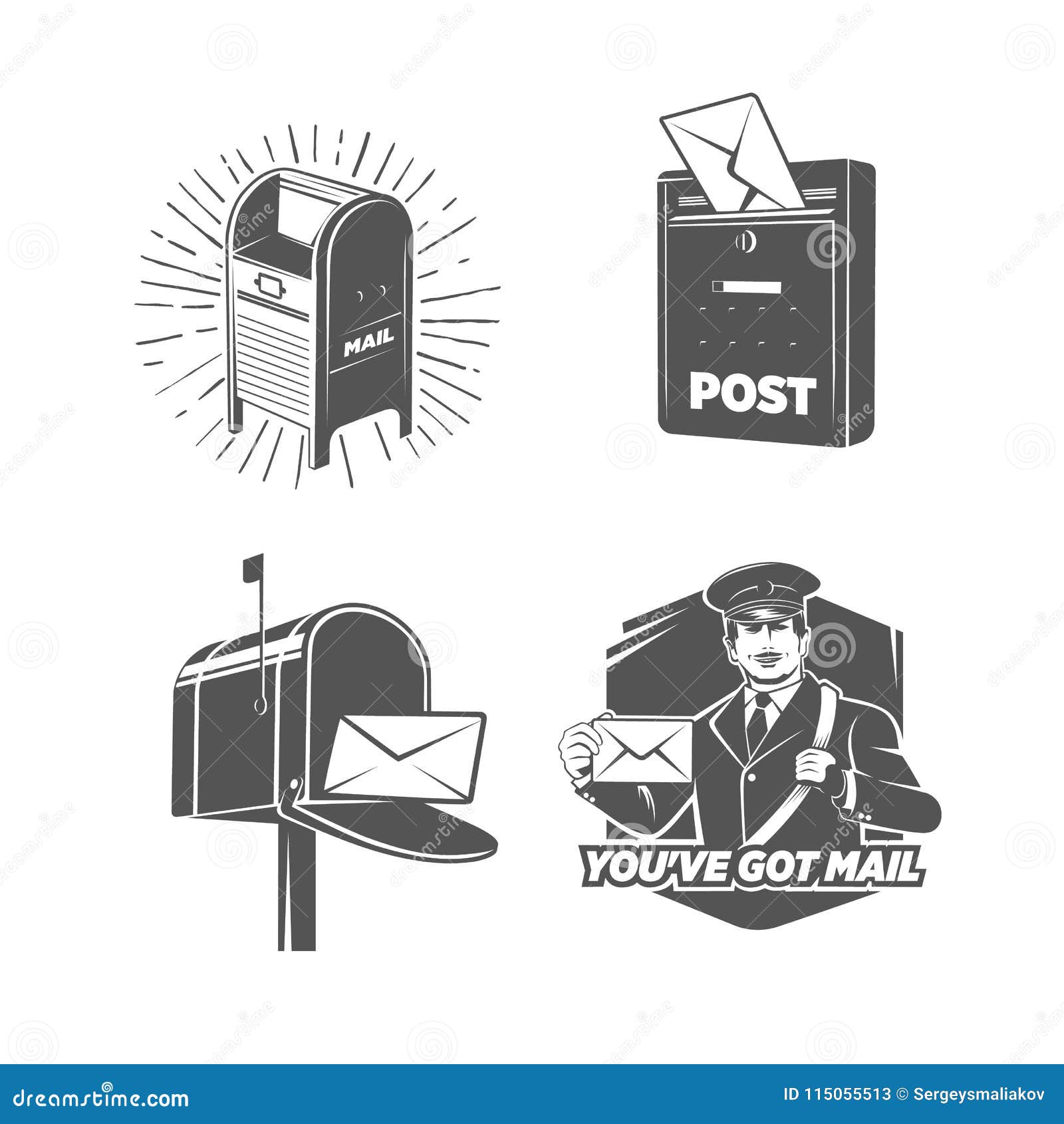 Vintage Post Service Icons Set, Illustrations. Stock Illustration ...