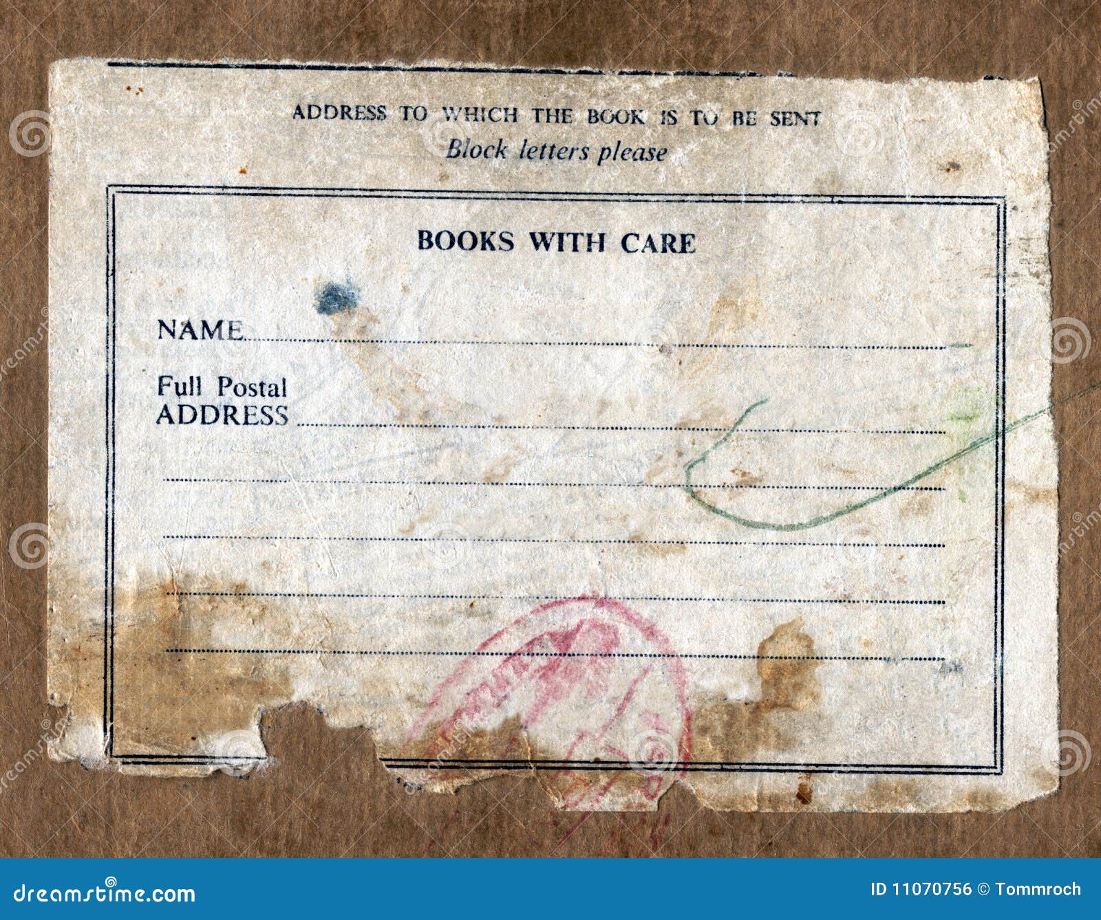 Vintage Postage Label on Grubby Old Delivery Box. Stock Photo - Image ...