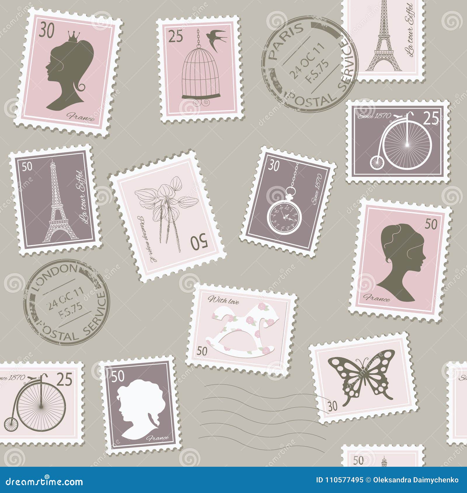 Vintage Postal Seamless Pattern Background. Stock Illustration ...