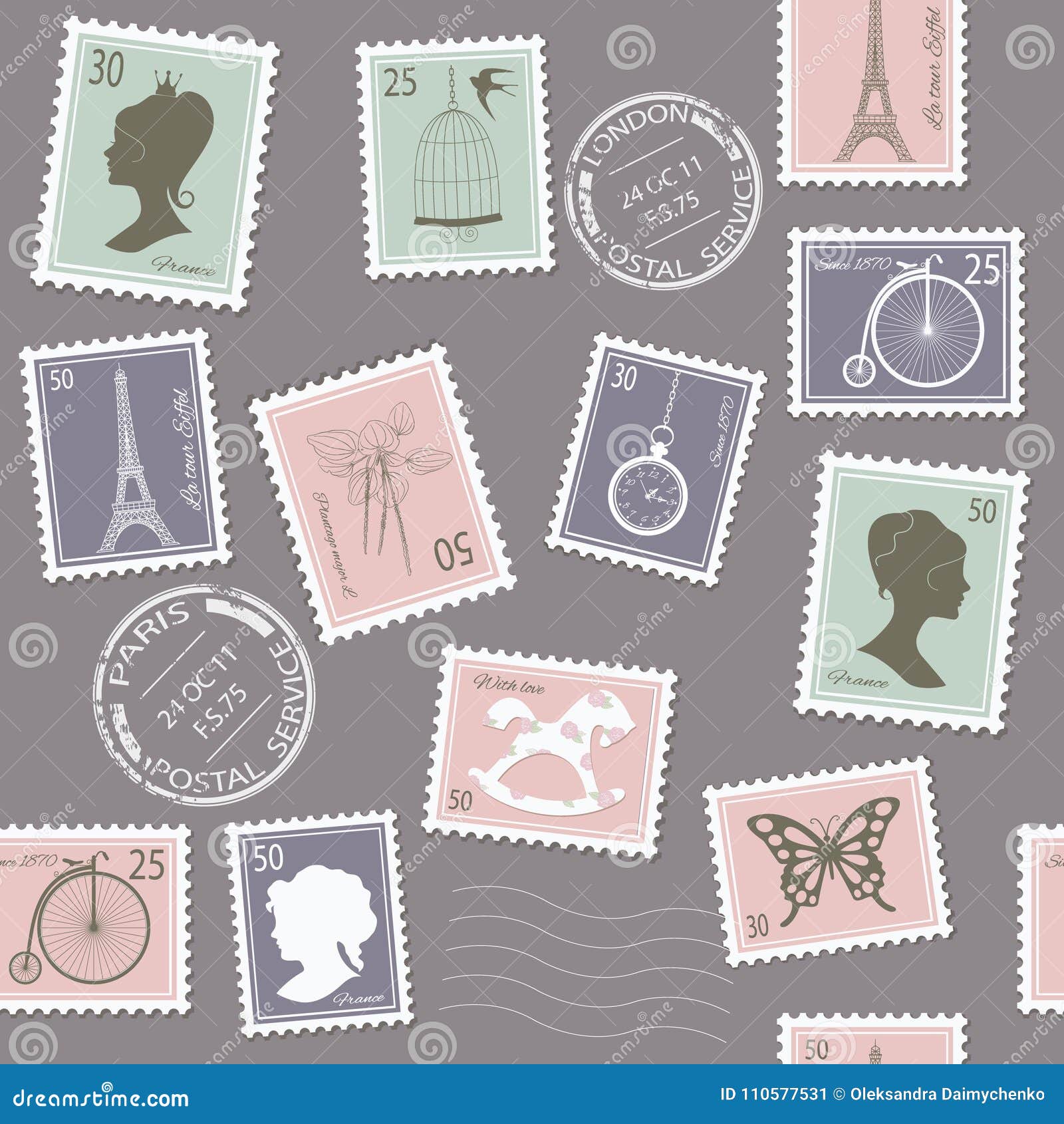 Vintage Postal Seamless Pattern Background. Stock Illustration ...
