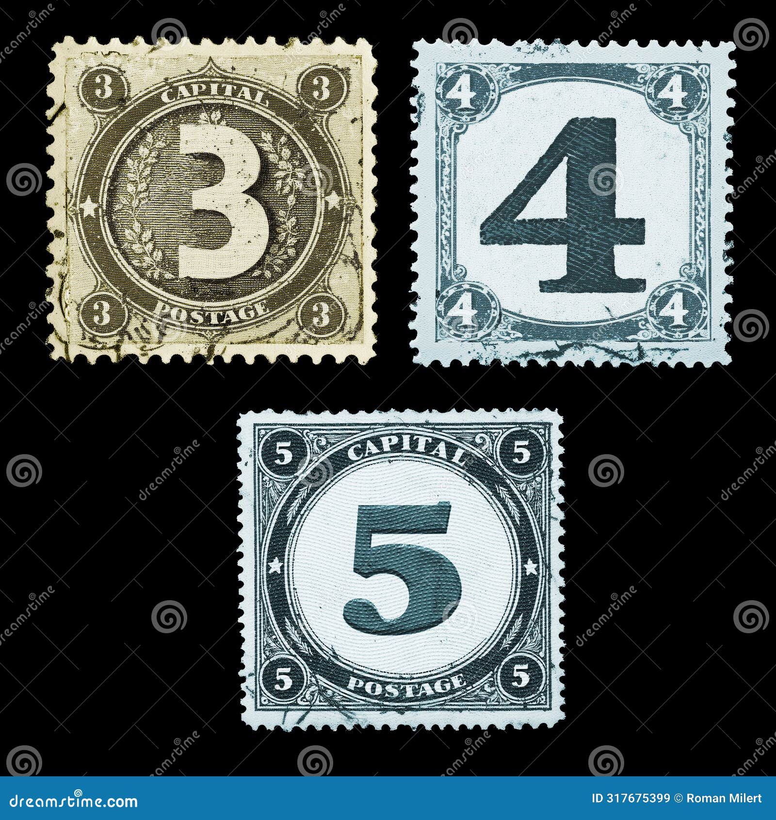 Vintage Postal Stamp Alphabet with Capital Letters and Digits - Digits ...