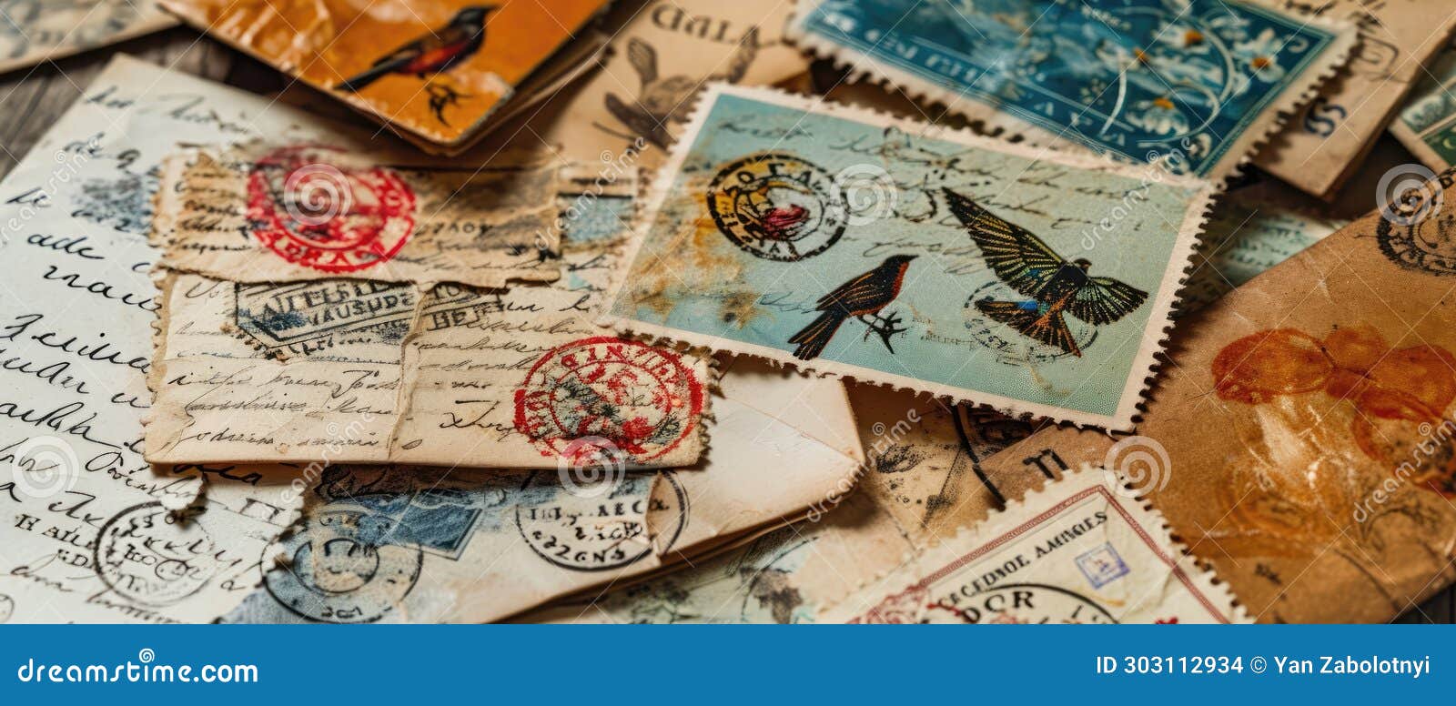 Vintage Postcard Collage of Love Letters and Stamps Stock Illustration ...