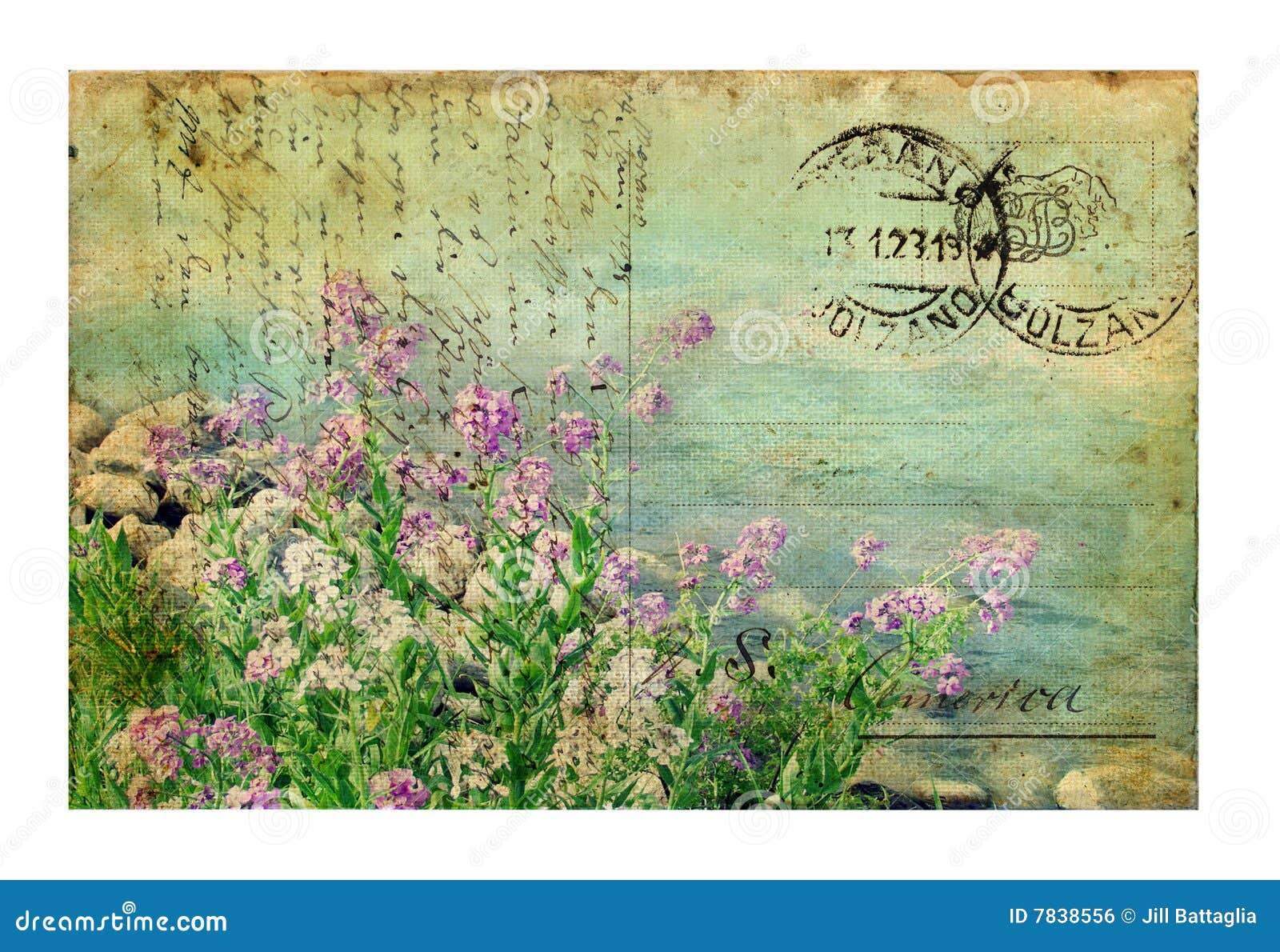 Vintage Postcard with Flowers Stock Photo - Image of yellowed, flowers ...