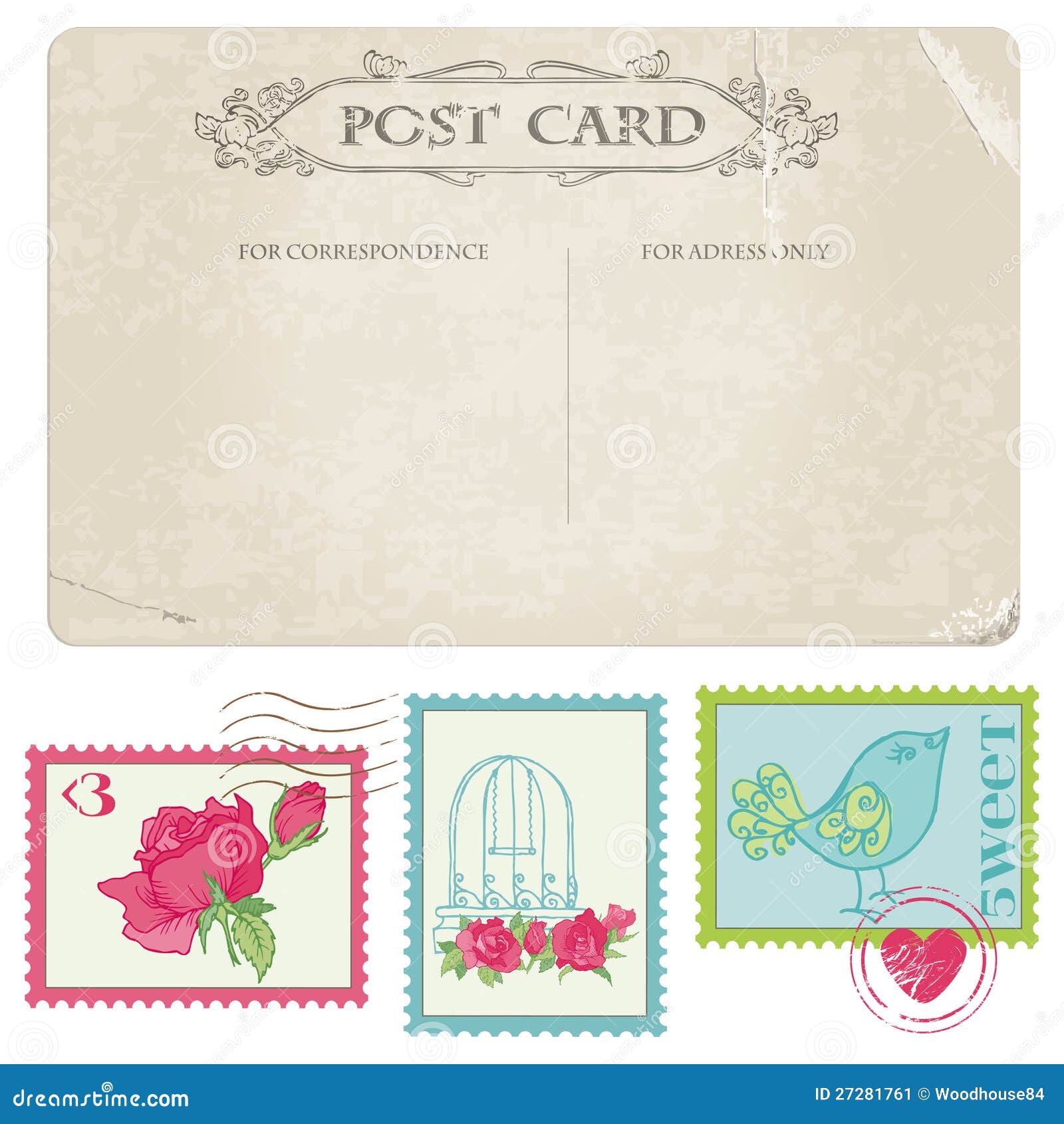 Vintage Postcard and Postage Stamps Stock Vector - Illustration of ...