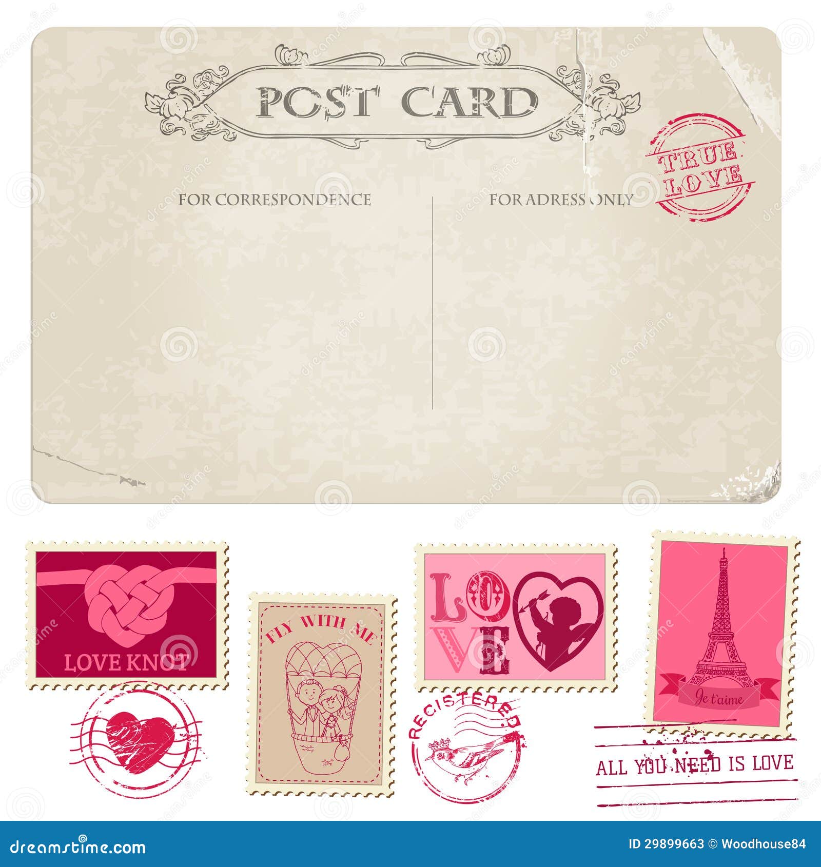 Vintage Postcard and Postage Stamps Stock Vector - Illustration of ...
