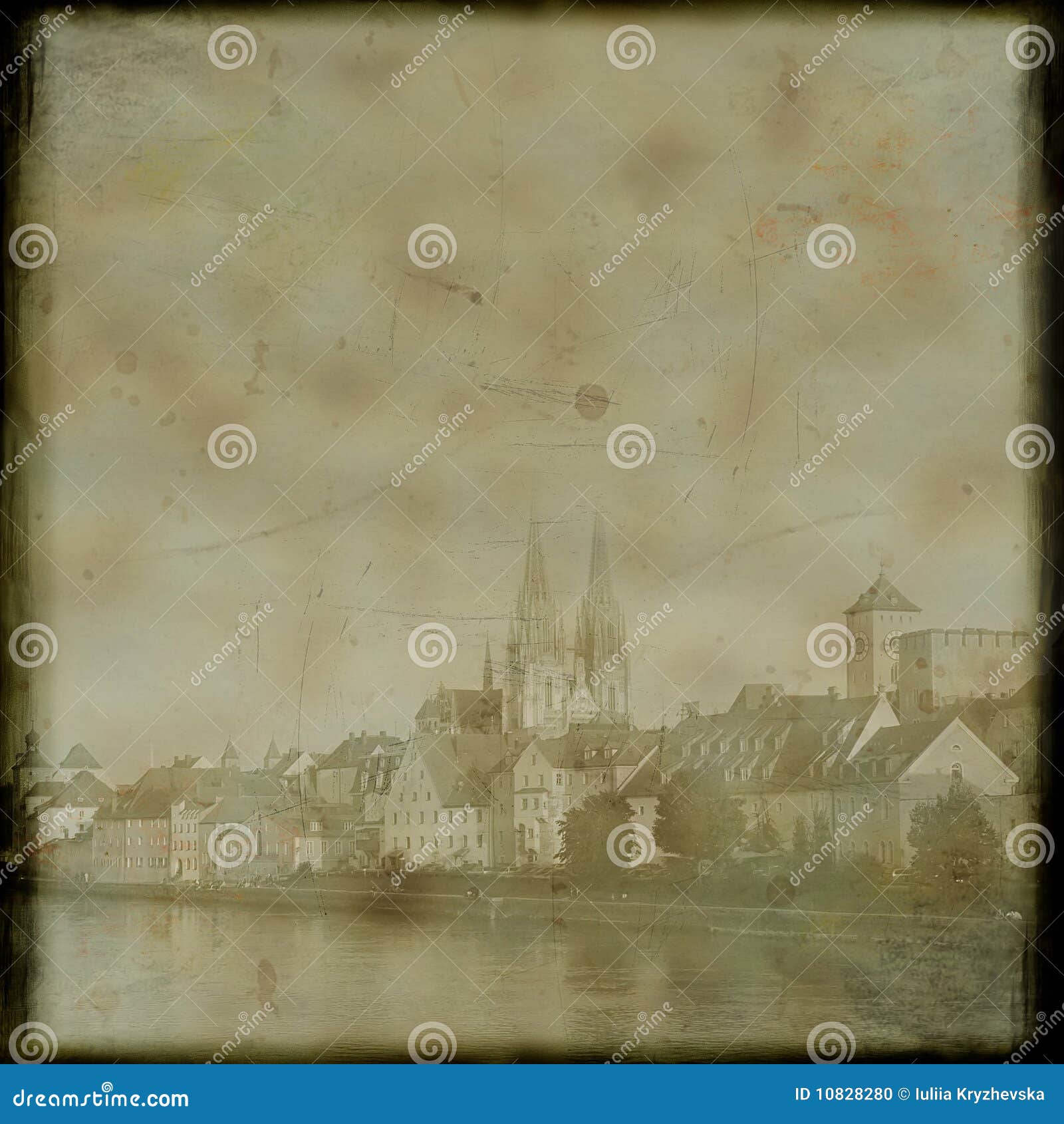 Vintage Postcard with Regensburg Cityscape Stock Illustration ...