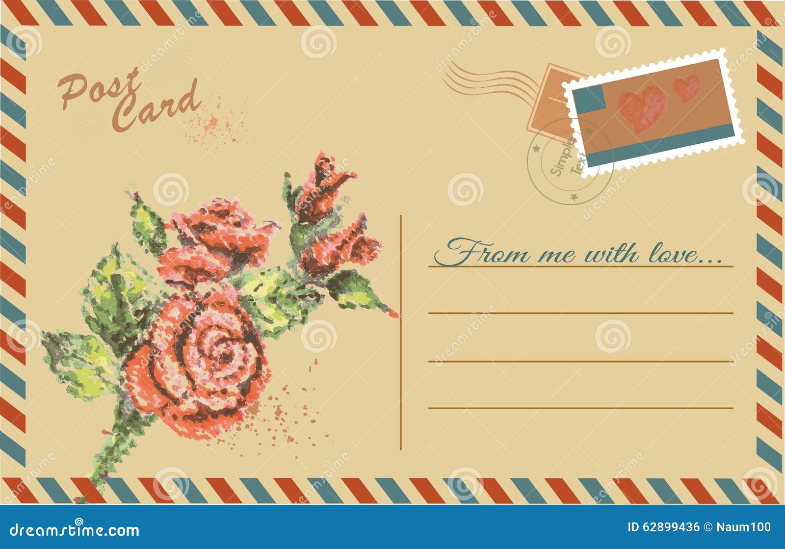 Vintage Postcard with Rose Flower Stock Vector - Illustration of post ...