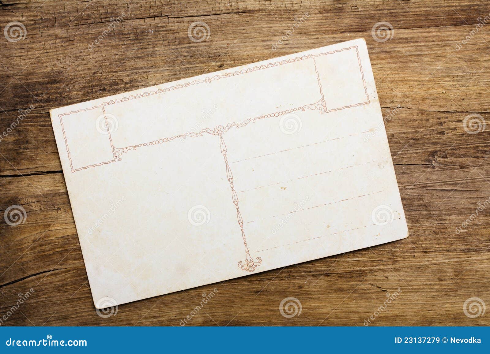 Vintage Postcard on Wooden Table Stock Image - Image of fashioned, aged ...