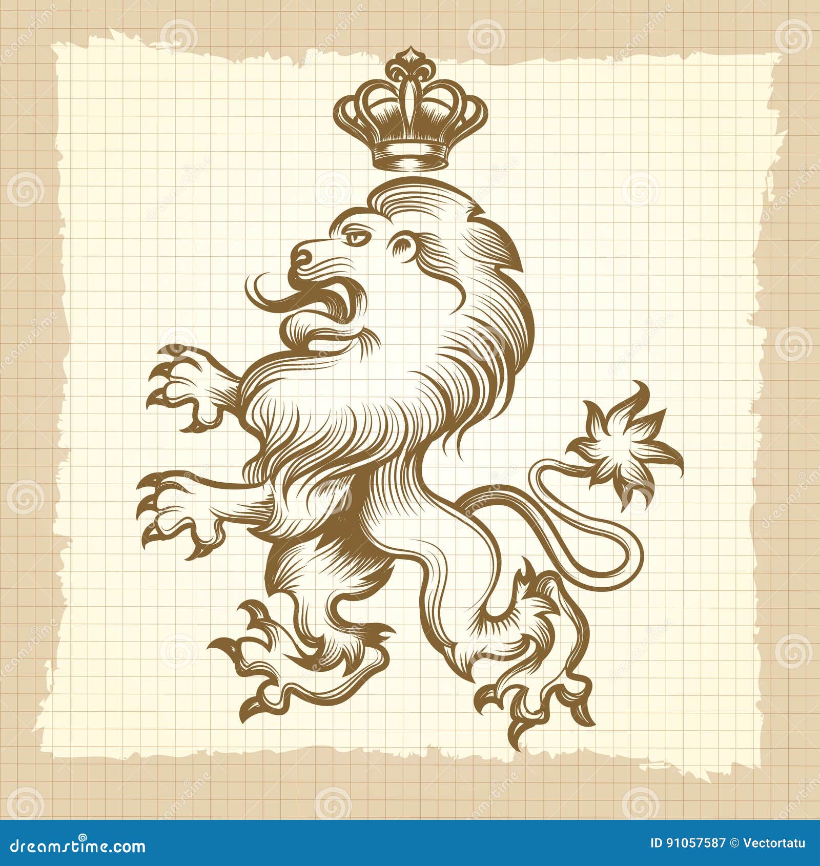 Vintage Poster with Engraving Lion Design Stock Vector - Illustration ...