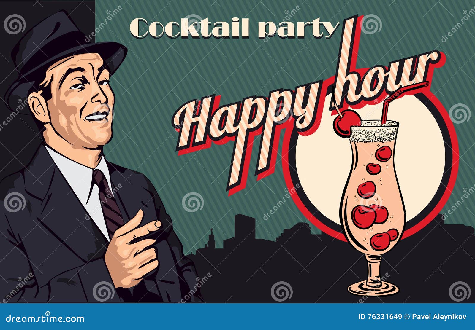 Vintage Poster with Men and Cocktail Stock Vector - Illustration of ...