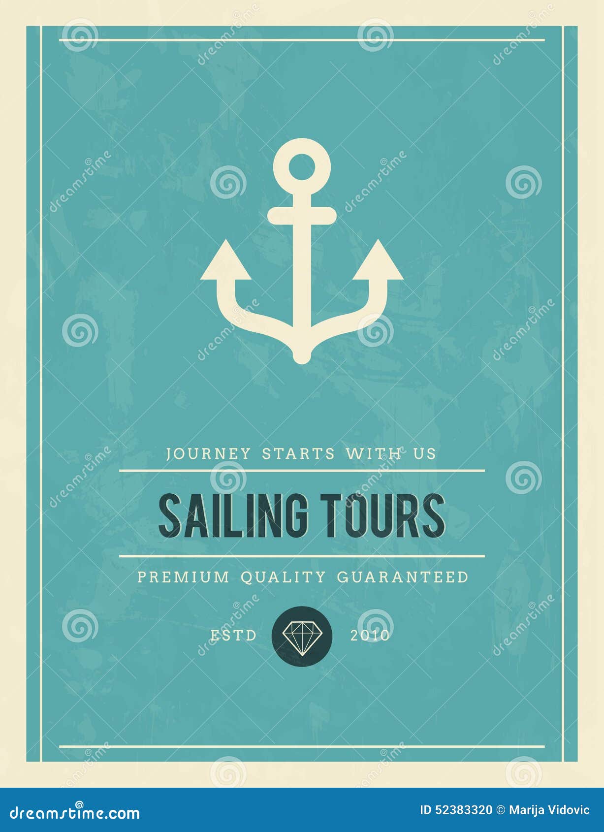 Sailing Tours Vintage Advertisement With Sail Boat Cartoon Vector ...